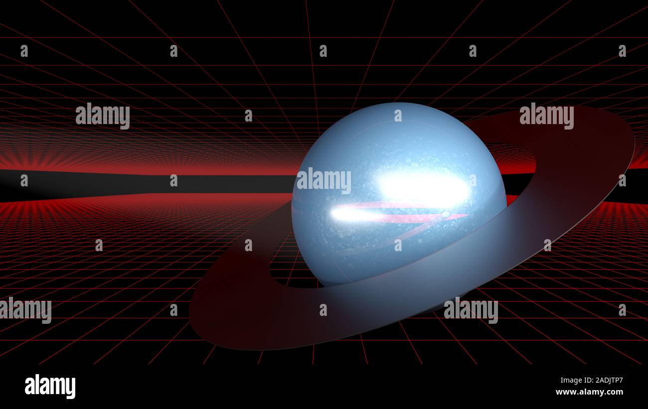 Abstract saturn planet on black background with red grid - 3D rendering ...