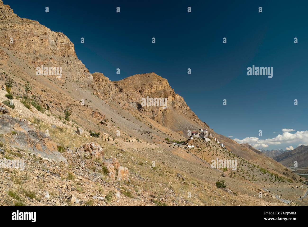 Elevated view of the ancient Key Monastery flanked by the high ...