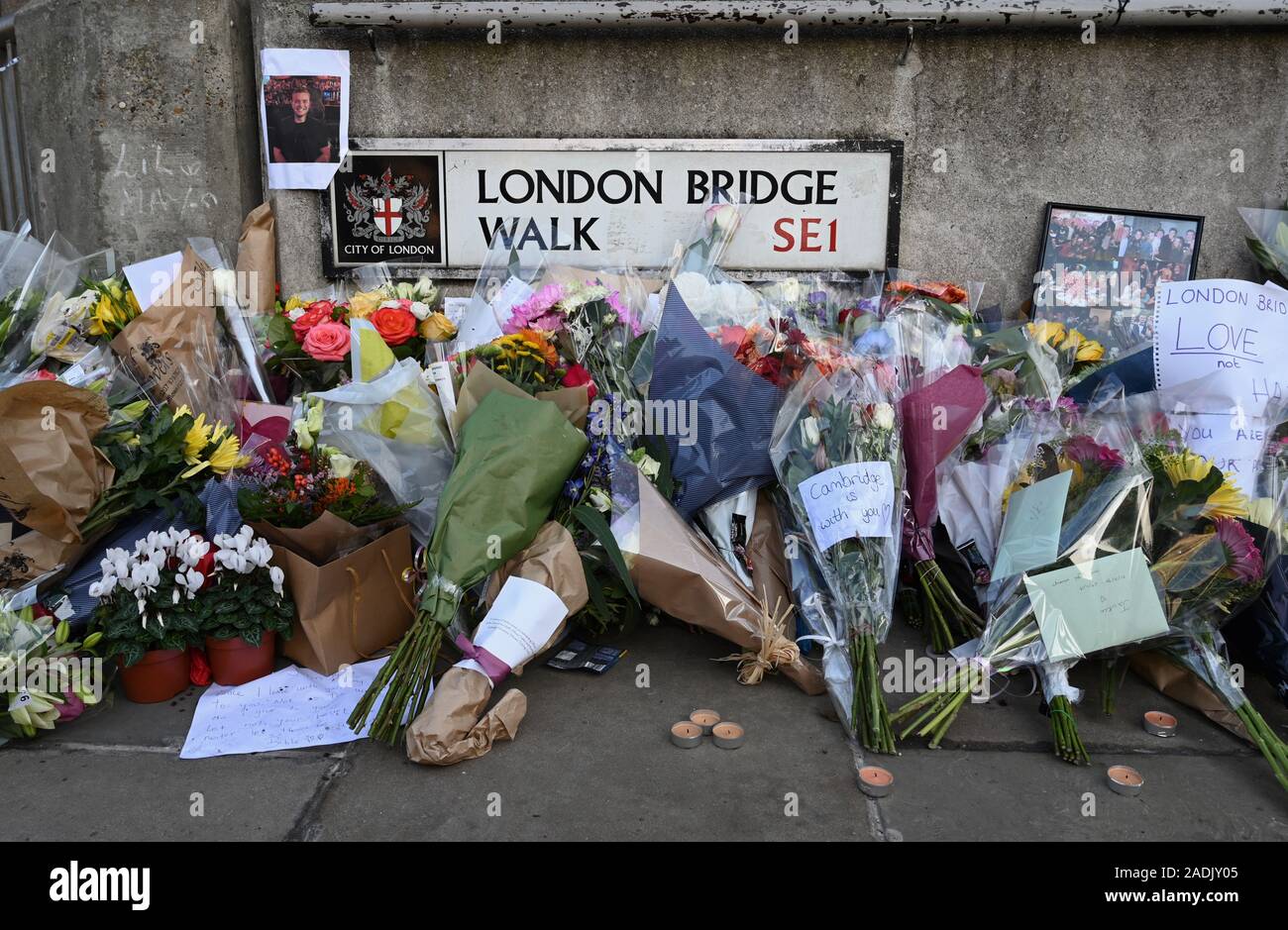 Floral Tributes left on London Bridge for the victims of the London ...