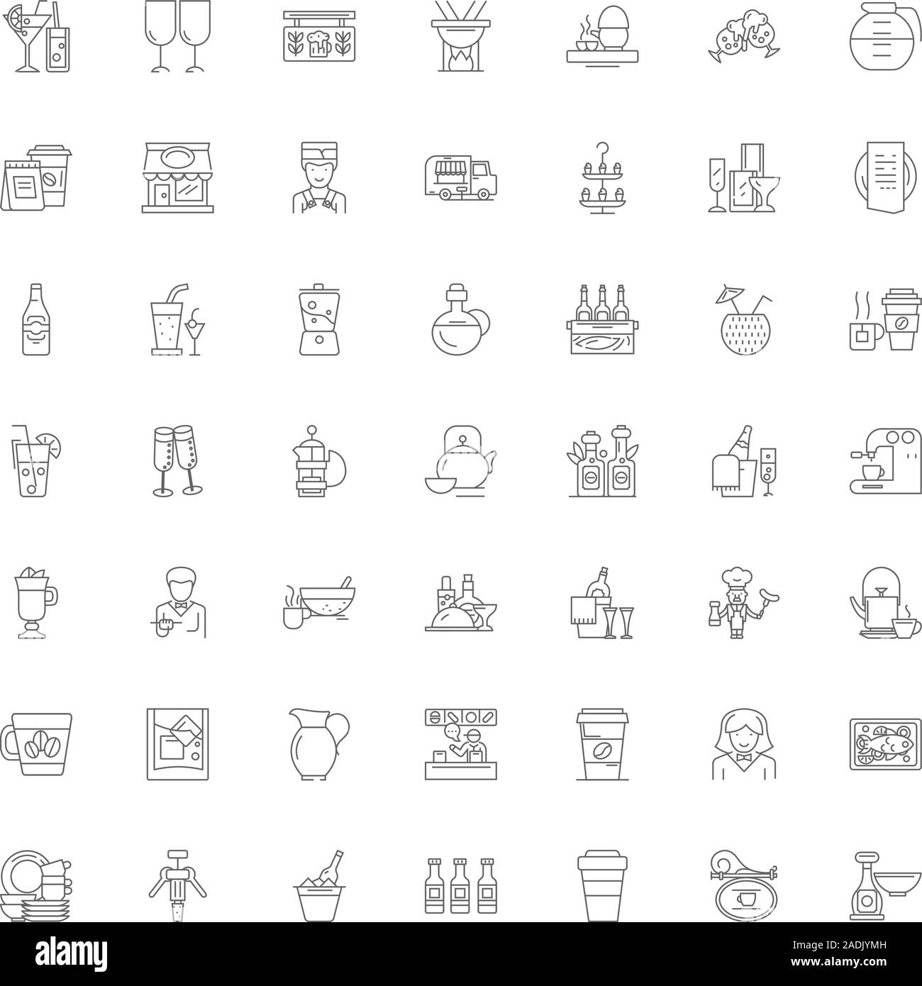 Bar and restaurant line icons, signs, symbols vector, linear ...