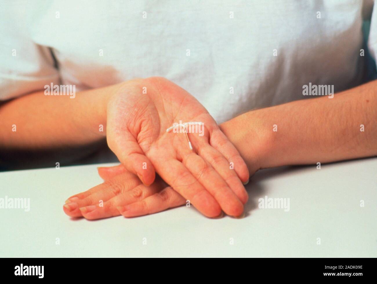 Contraception. View of an intra-uterine device (IUD) which is used for ...