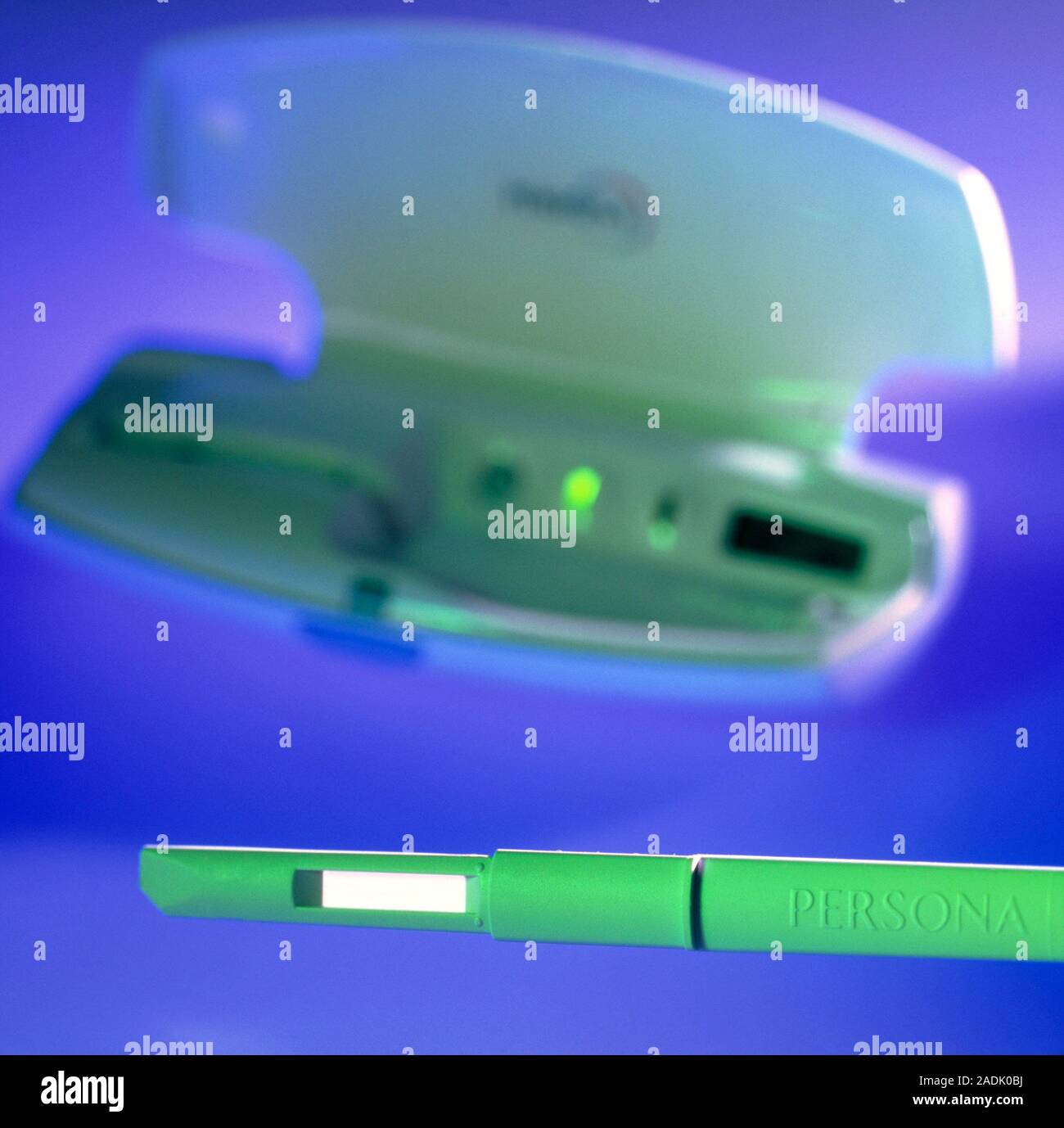 Persona contraceptive kit. View of the urine test stick (foreground ...