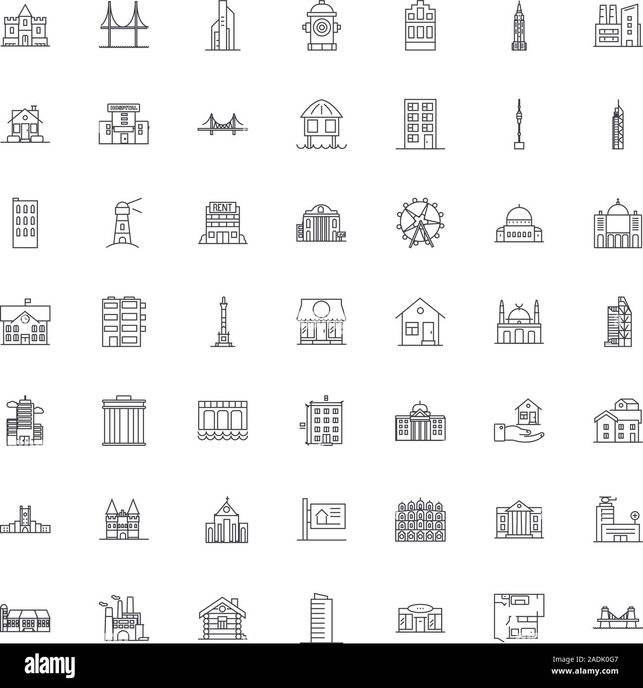 Public buildings line icons, signs, symbols vector, linear illustration ...