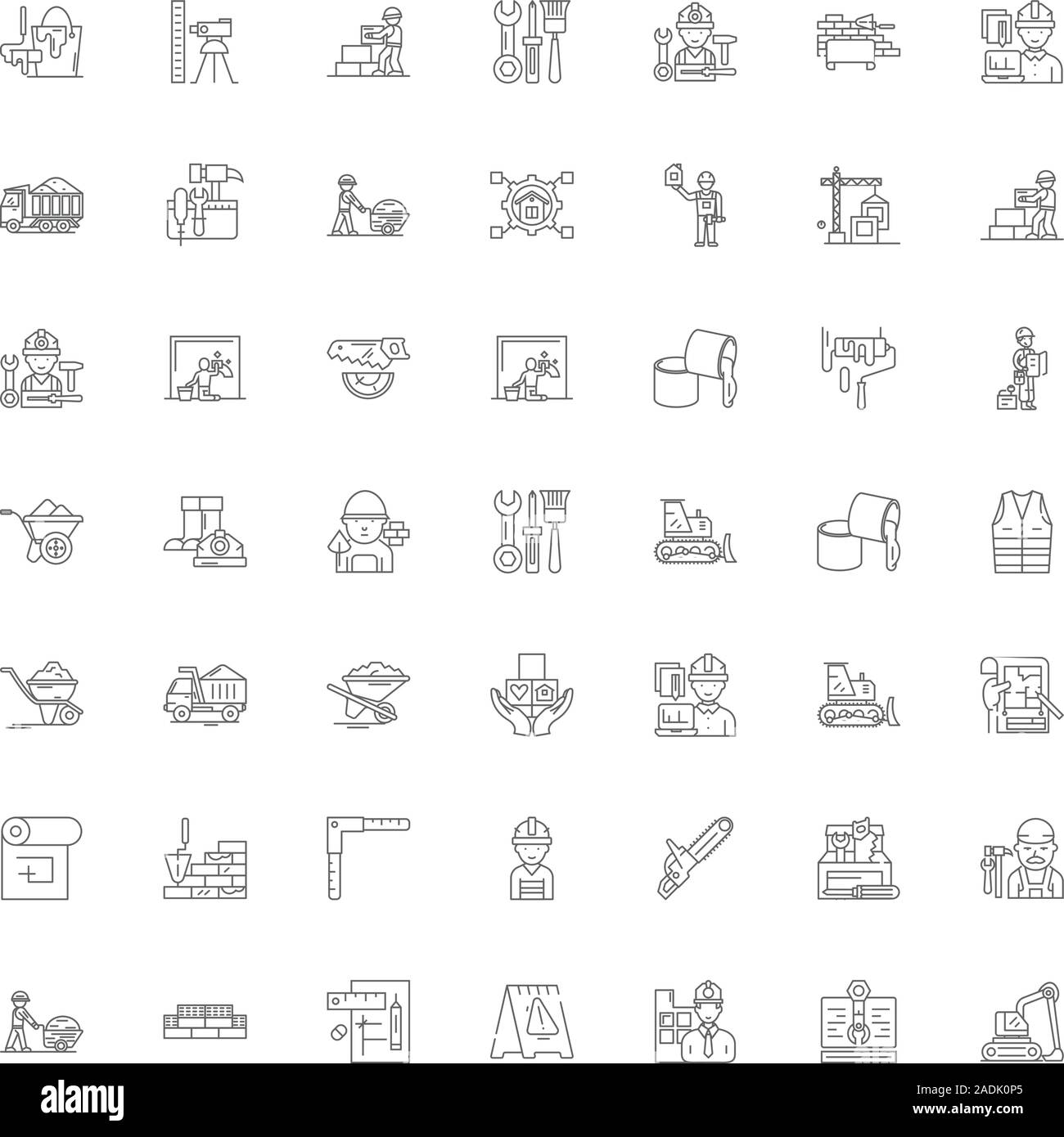 Construction industry line icons, signs, symbols vector, linear ...