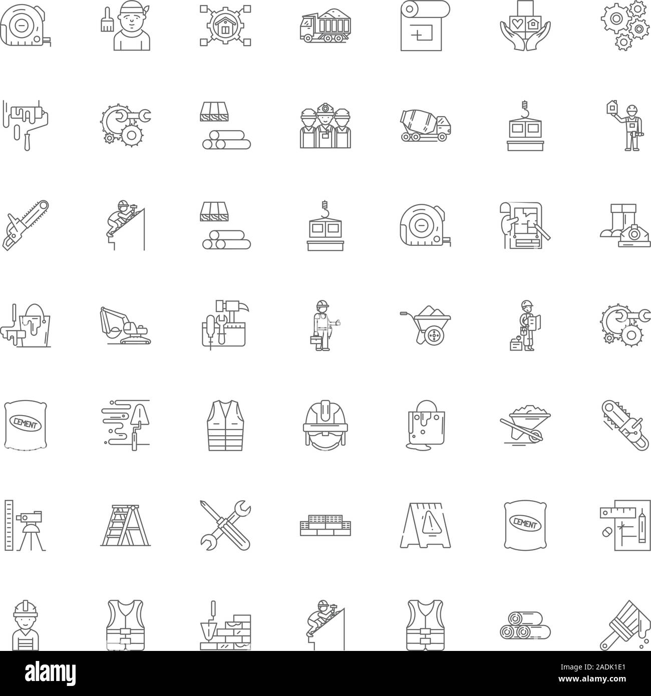Construction work line icons, signs, symbols vector, linear ...