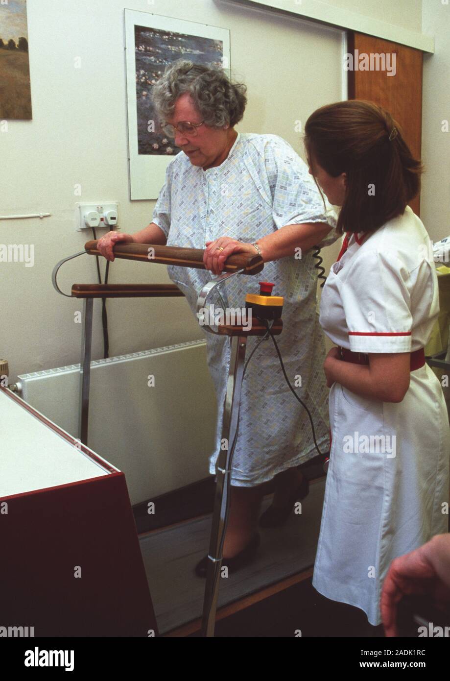 Stress test. Elderly woman undergoing a stress test ...