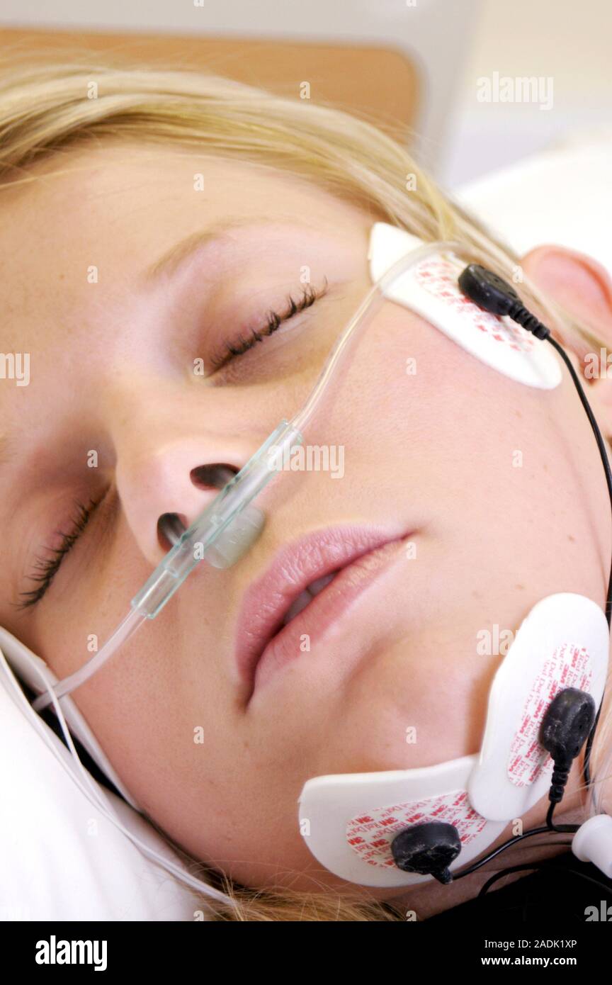 Model Released Sleep Apnoea Research Young Woman Attached To