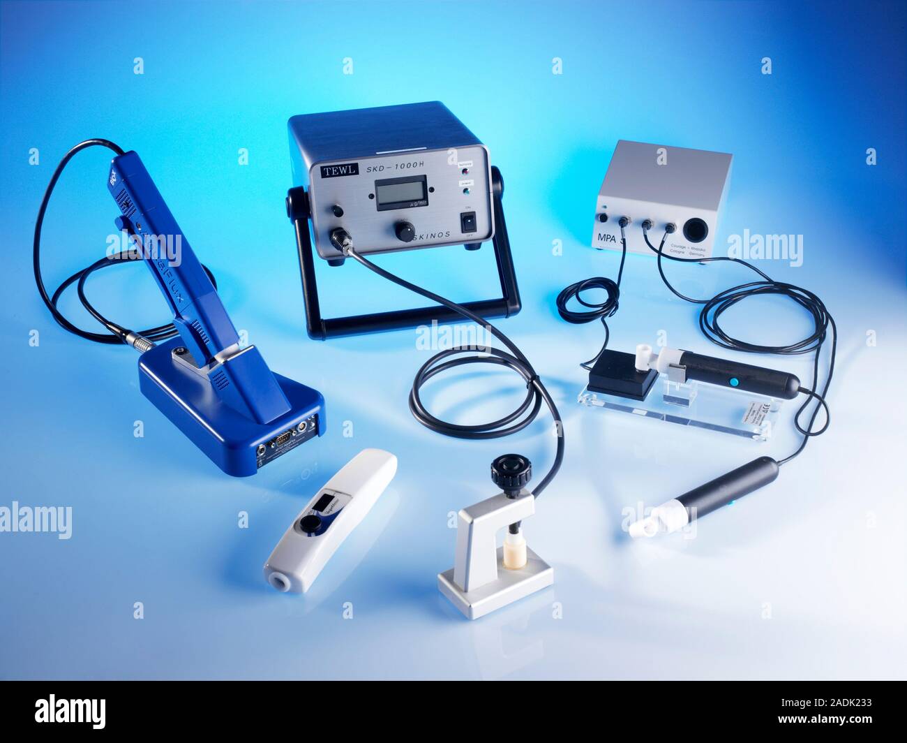 Apparatus for measuring skin water loss. These evaporimeters are used ...