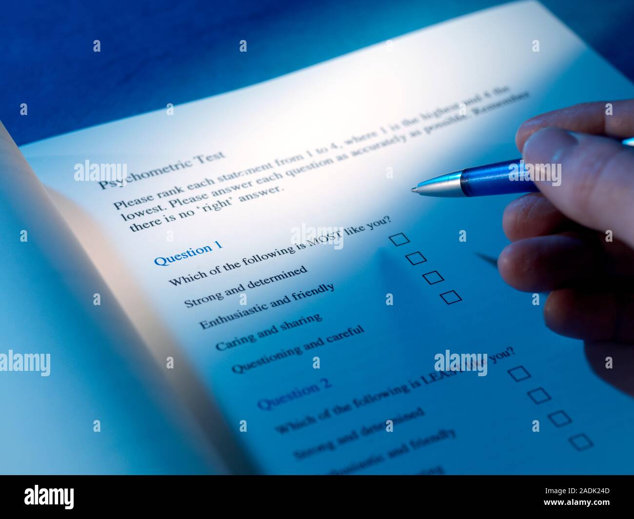 MODEL RELEASED. Psychometric test. Person undertaking a psychometric ...
