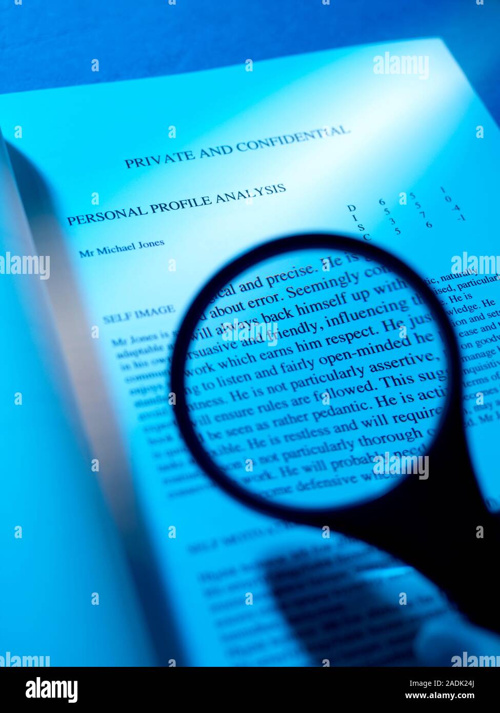 Psychometric test results. Examination under a magnifying glass of a ...