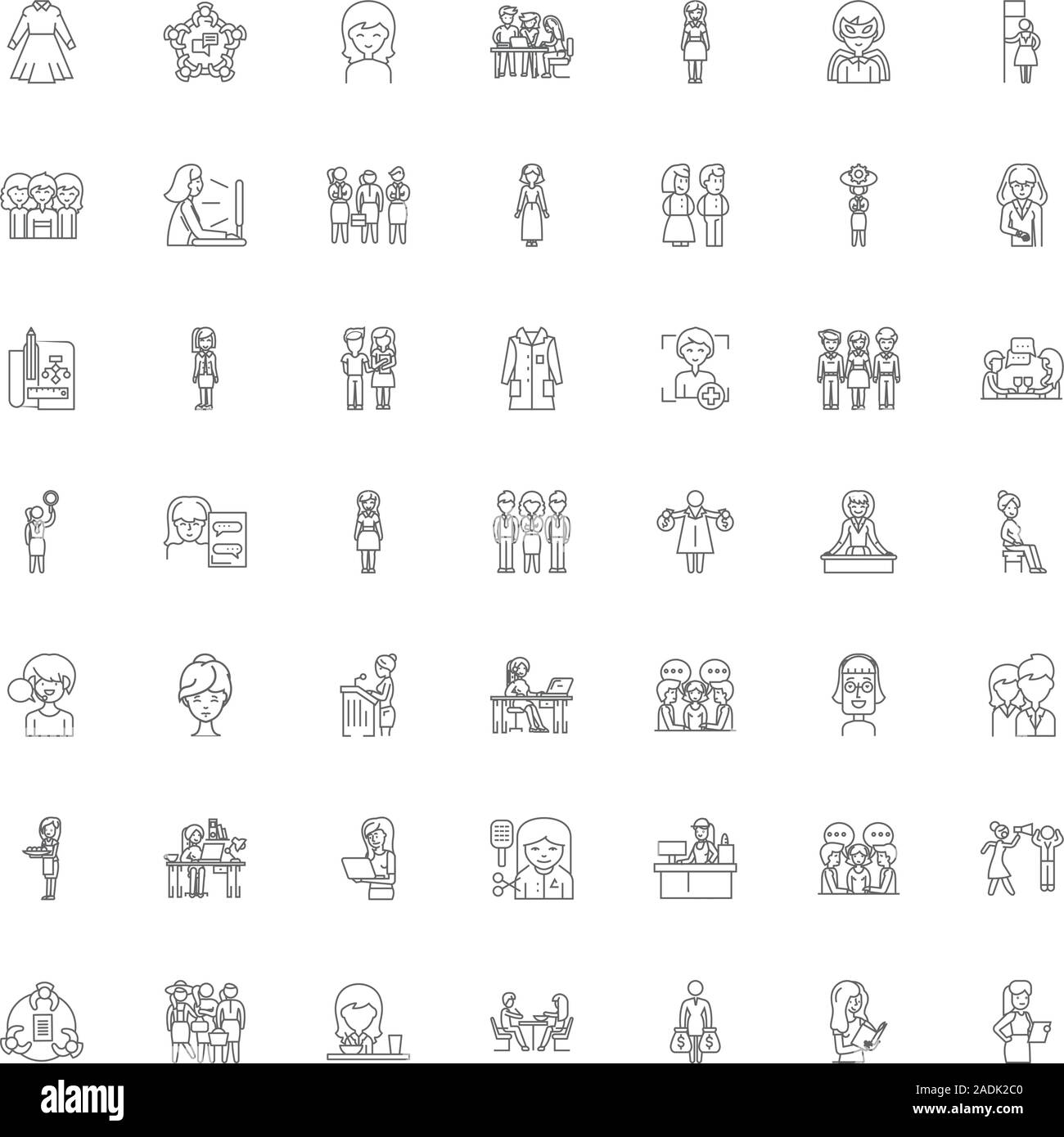 Female entrepreneurs line icons, signs, symbols vector, linear ...