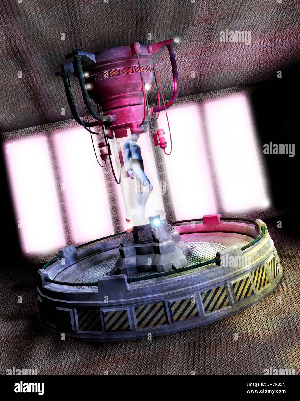 Cryogenic preservation. Computer artwork of a man in a cryogenic pod ...