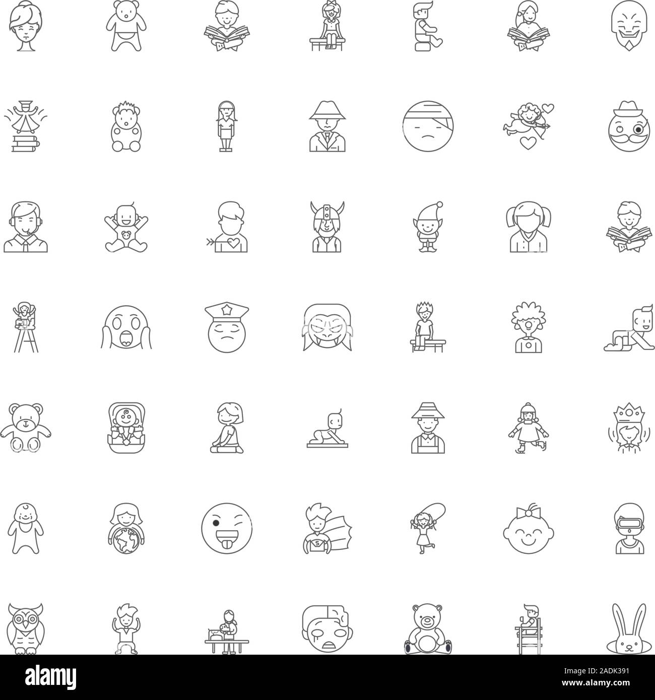 Cartoon people line icons, signs, symbols vector, linear illustration ...
