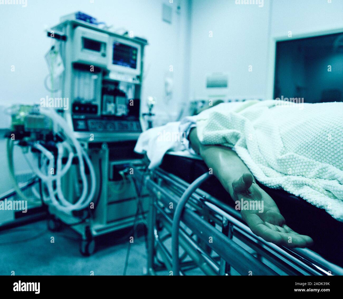 Medical training dummy in a mock operating theatre. This interactive ...