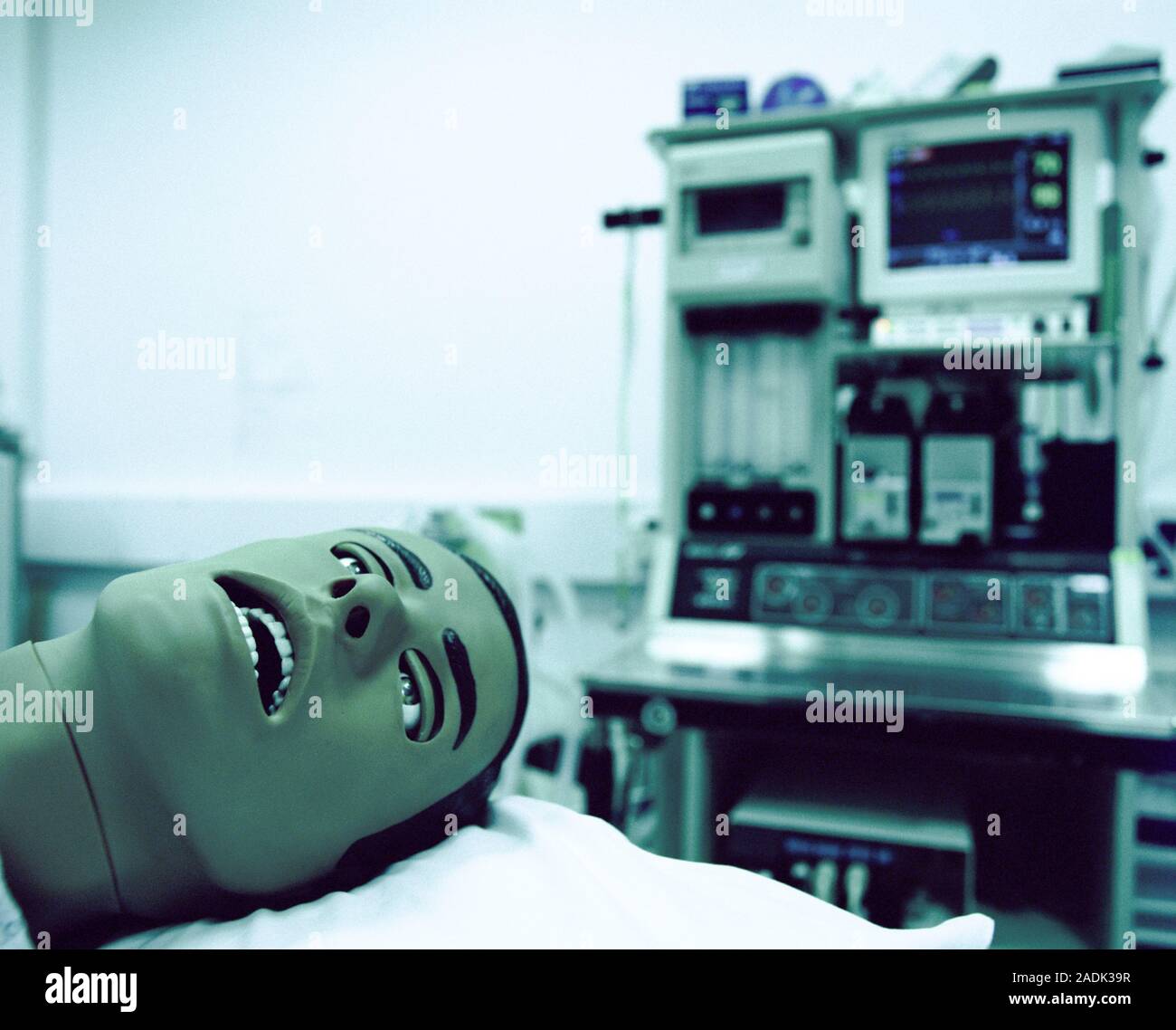 Medical training dummy in a mock operating theatre. This interactive ...