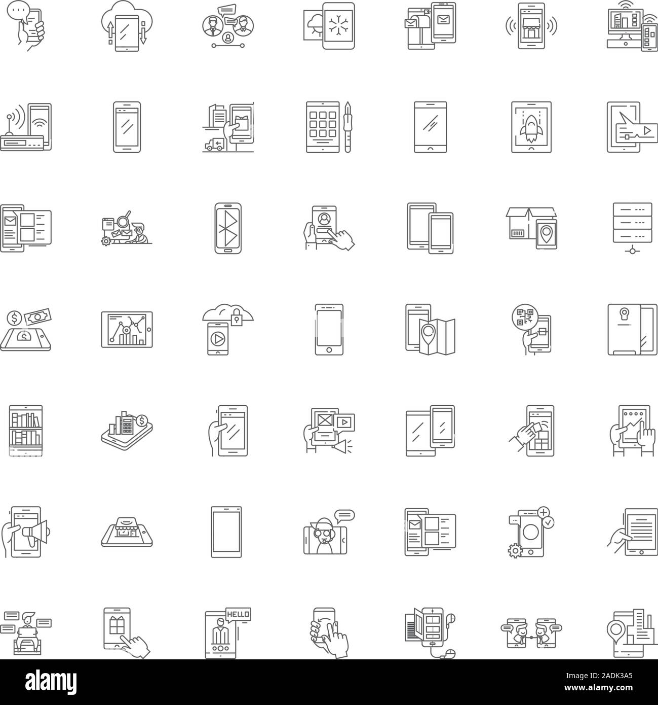 Cell phone line icons, signs, symbols vector, linear illustration set ...
