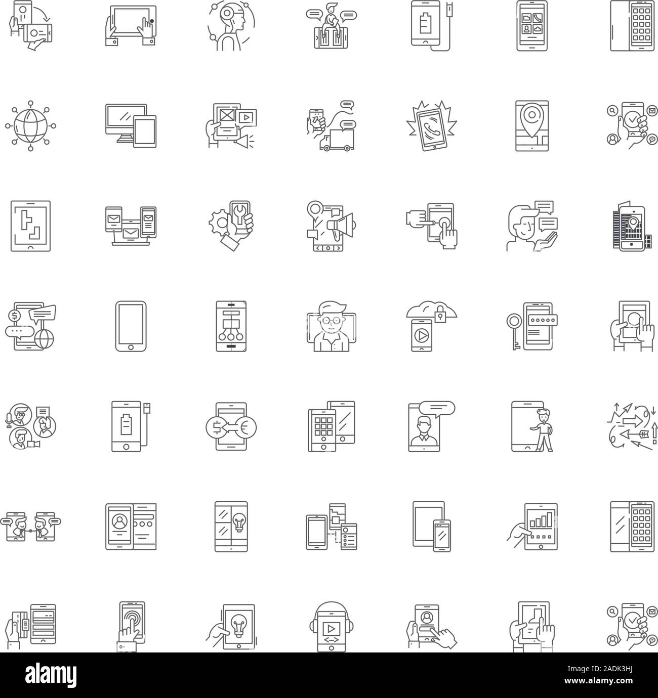 Mobile phone line icons, signs, symbols vector, linear illustration set ...