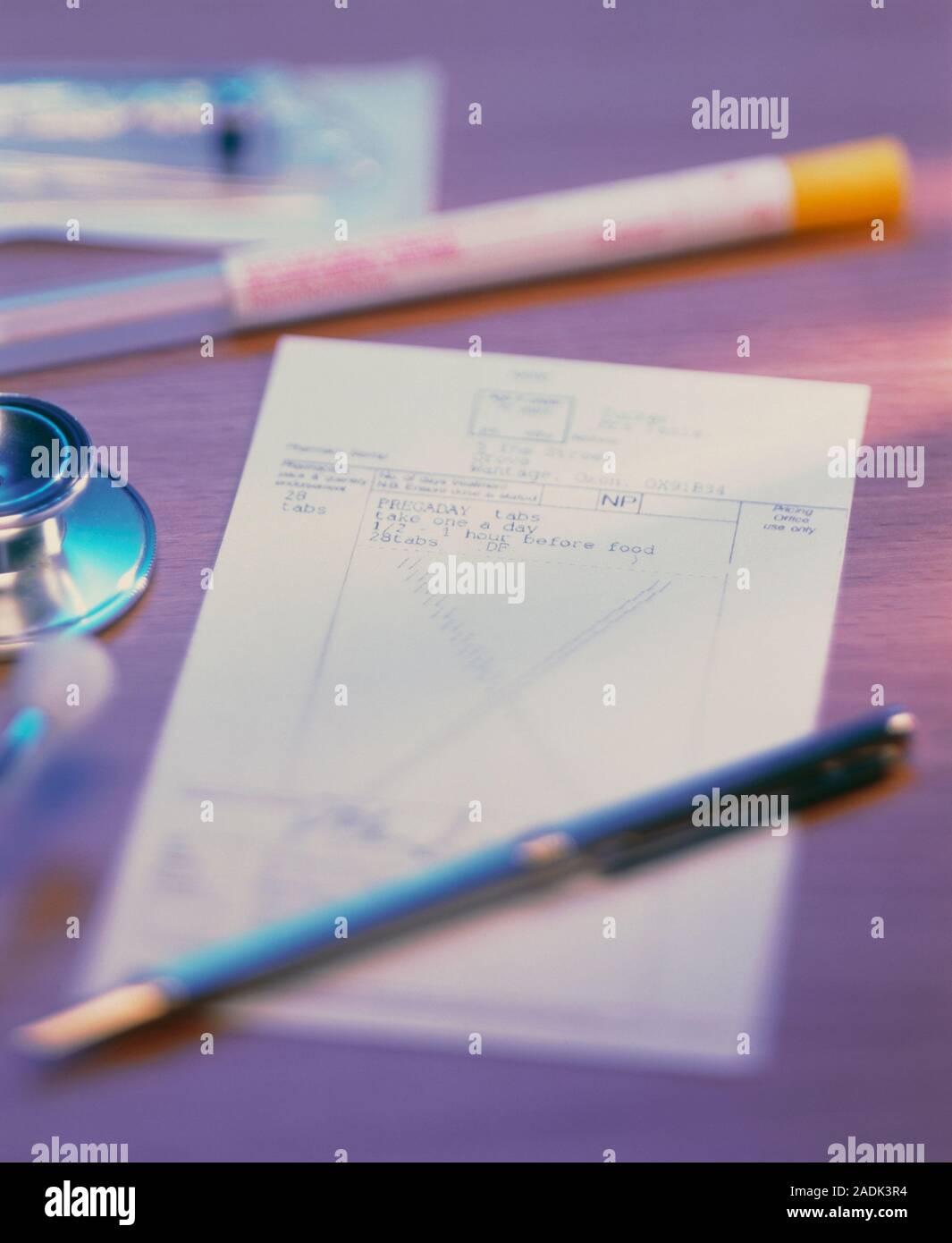 Medical prescription. Pen resting on a medical prescription printed by ...