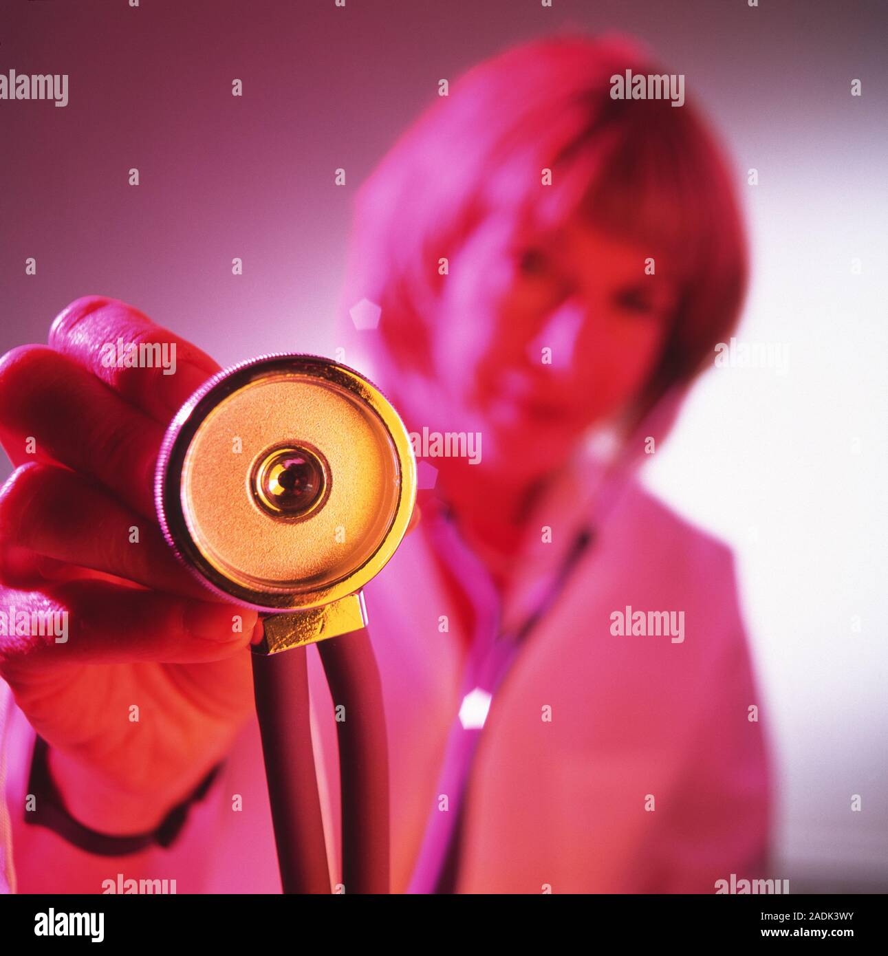 Stethoscope. Patient's-eye view of a general practice doctor with a ...