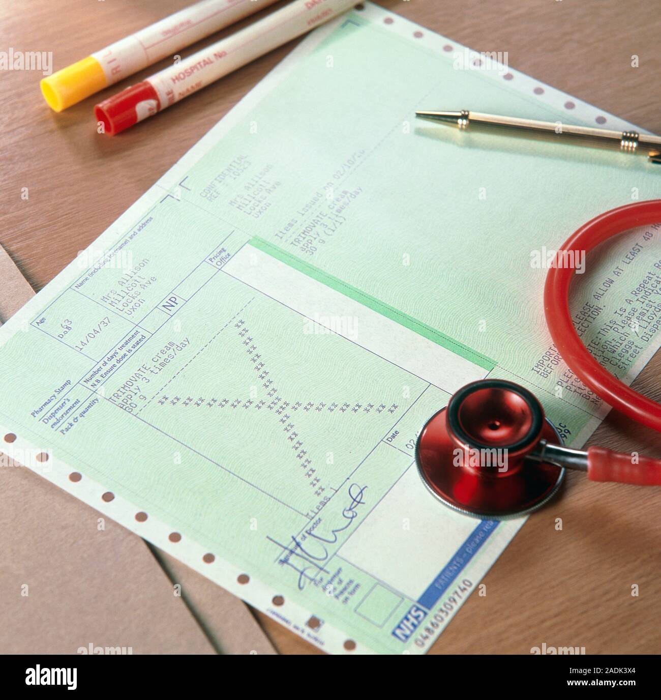 Prescription for the topical corticosteroid cream Trimovate on the desk ...