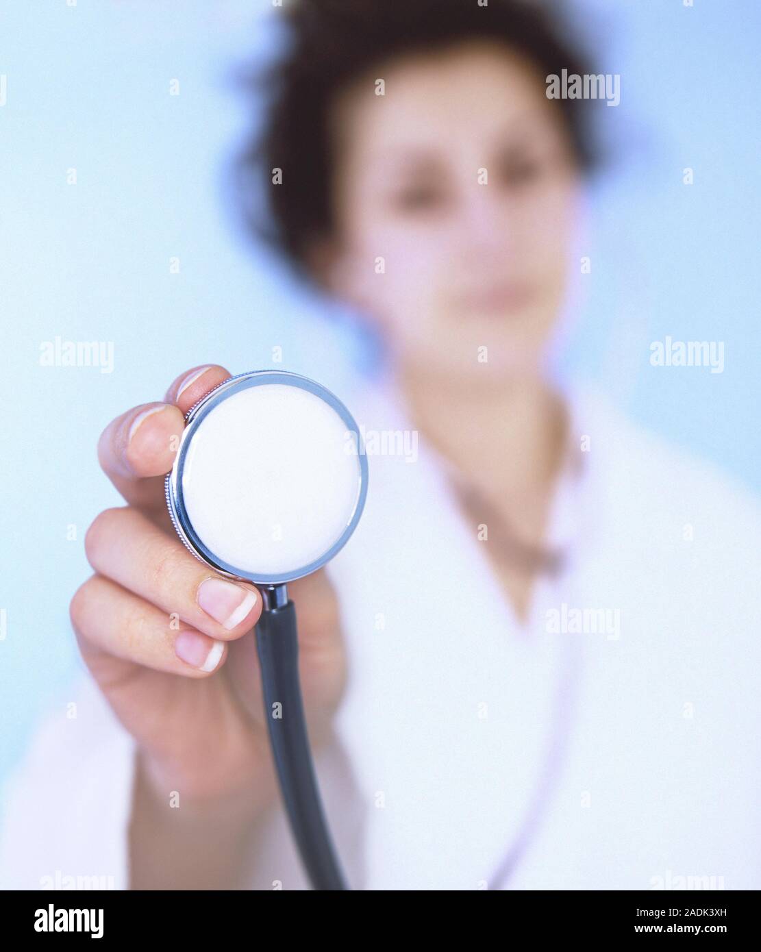 Stethoscope examination. Patient's-eye view of a general practice ...