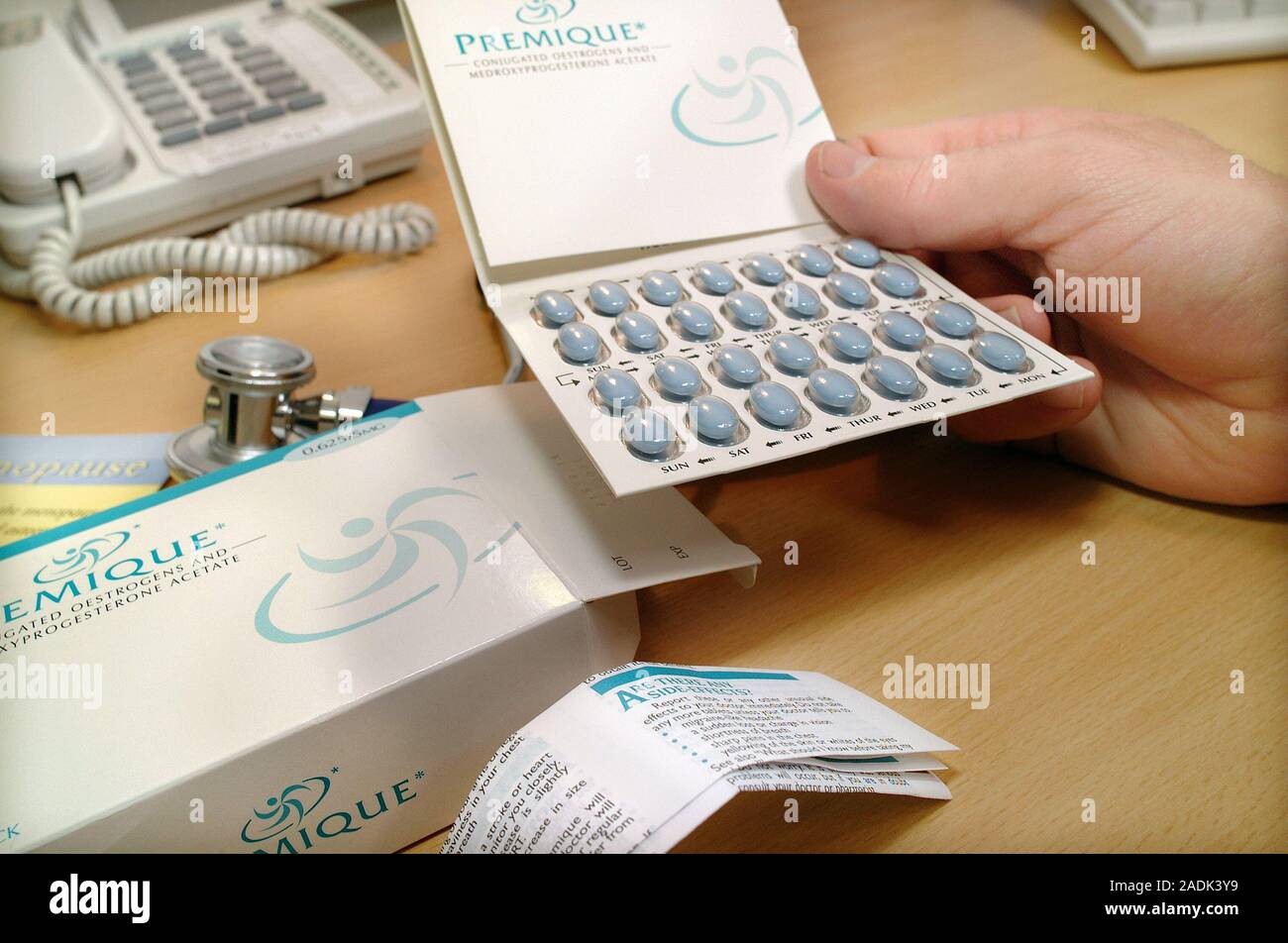 Hormone replacement therapy (HRT) tablets. General practice doctor ...