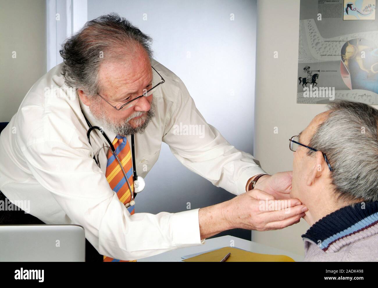 MODEL RELEASED. Neck examination. General practice doctor examines the ...