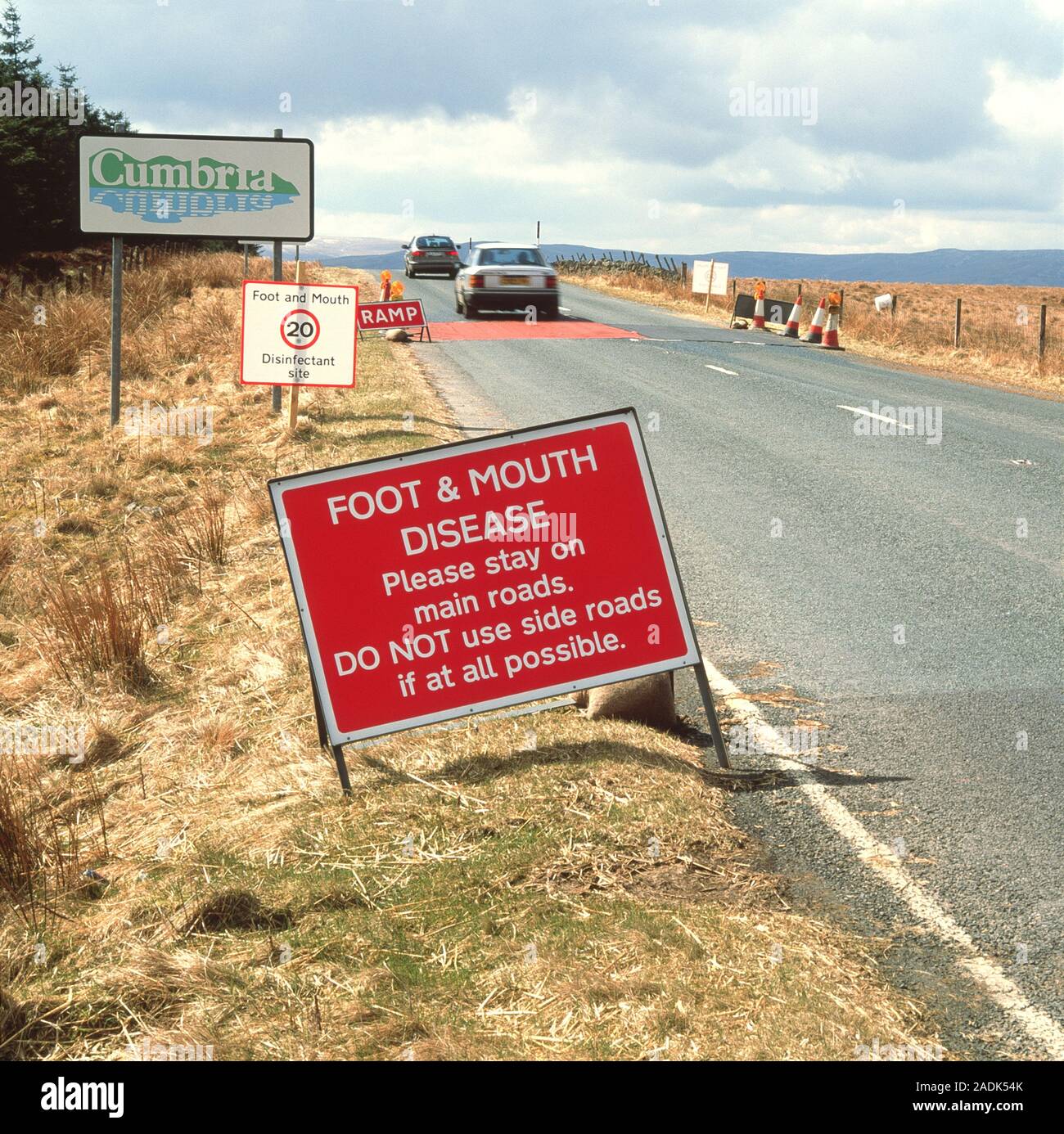 Foot-and-mouth disease. Sign warning against foot- and-mouth disease ...
