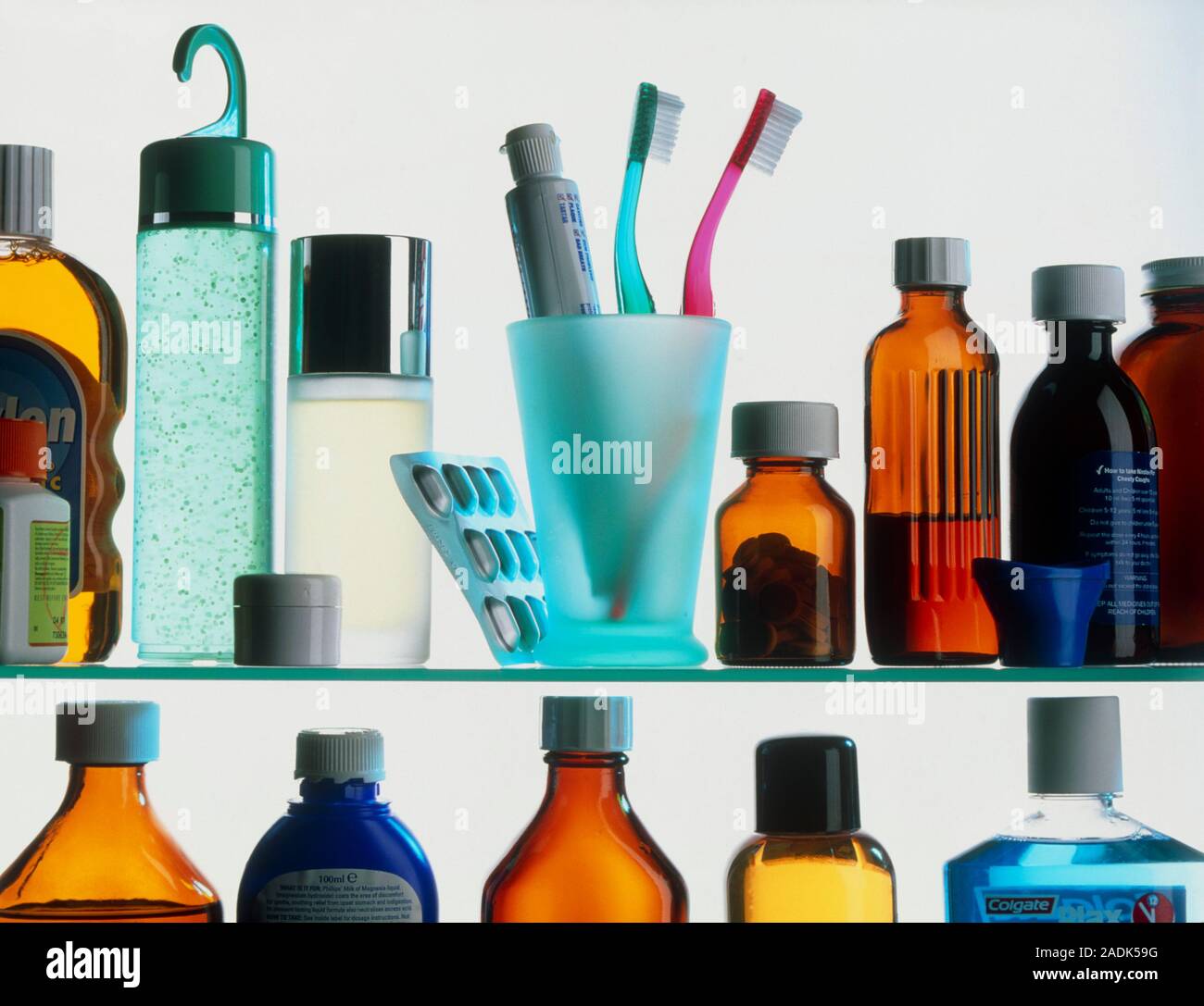 Hygiene products. View of an assortment of personal hygiene products ...
