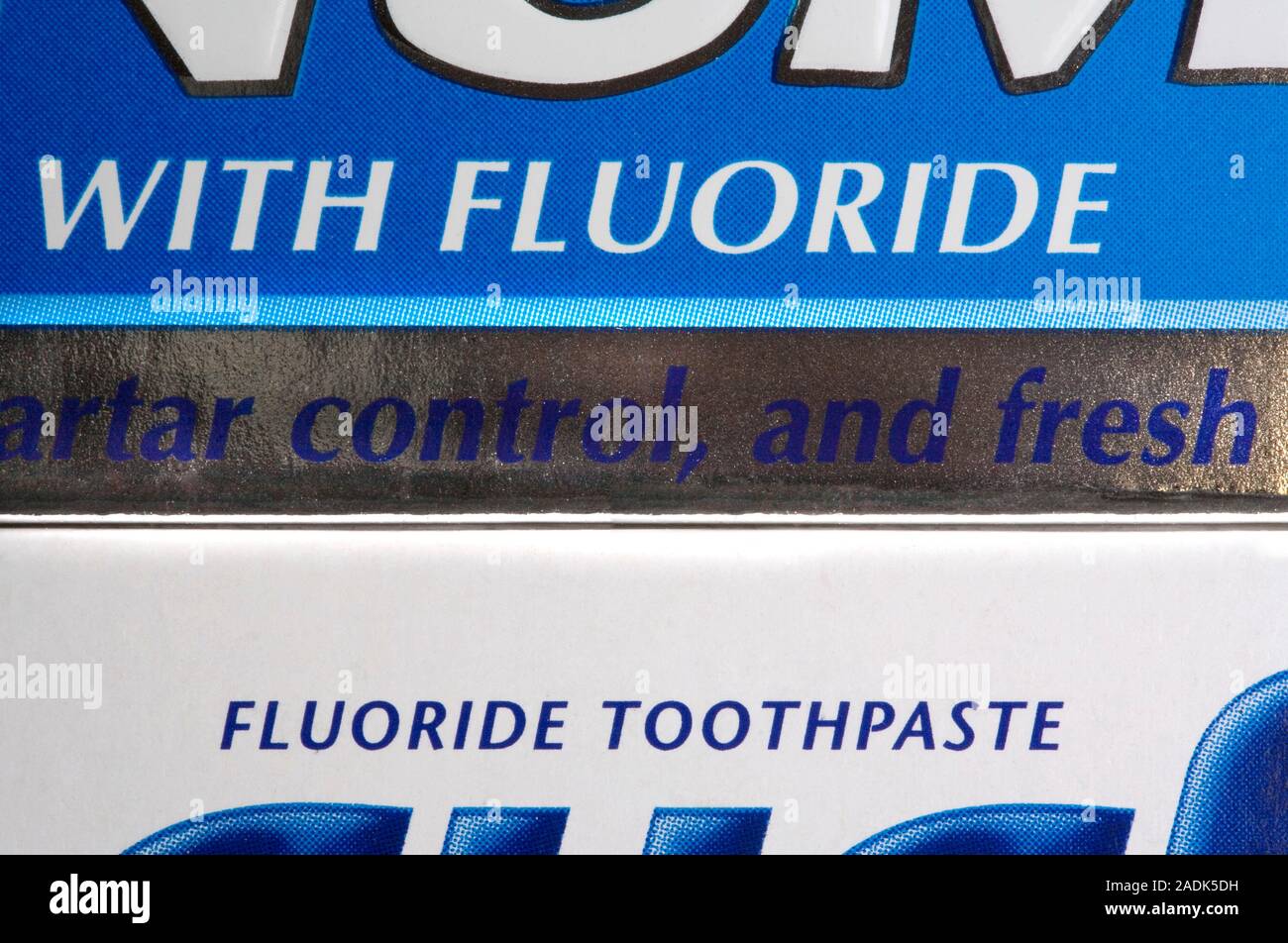 Toothpaste. Close-up of a fluoride toothpaste packet Stock Photo - Alamy