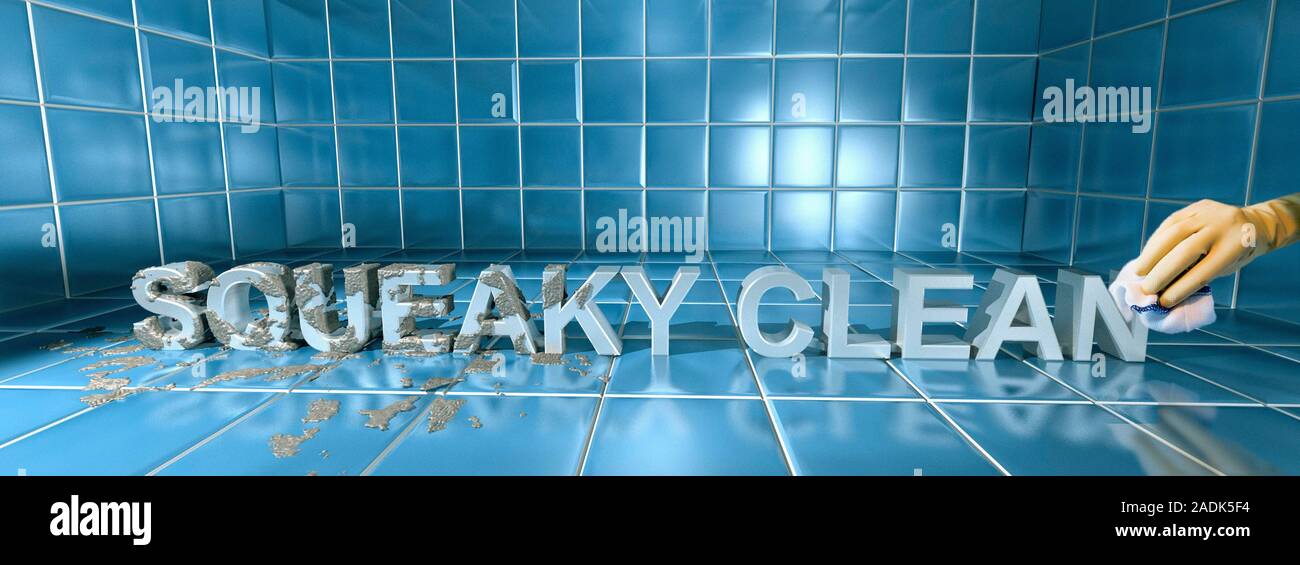 Cleanliness, conceptual image. Composite image of a hand cleaning the ...