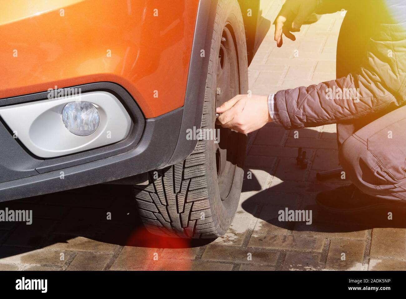 Wheel balancing or repair and change car tire. Automobile maintenance ...