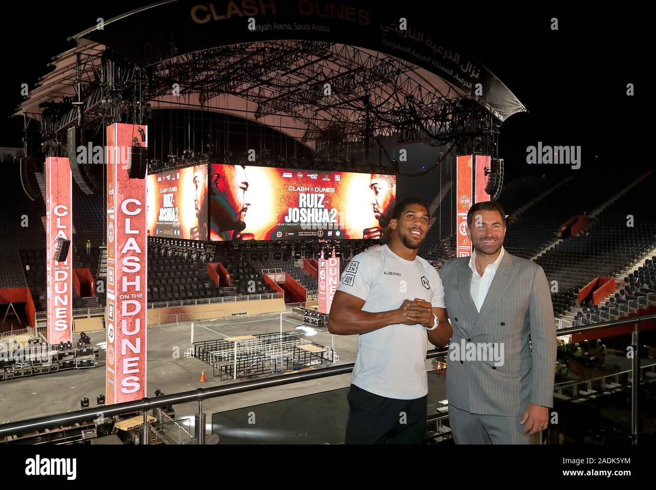Anthony Joshua (left) and boxing promoter Eddie Hearn as preperations ...
