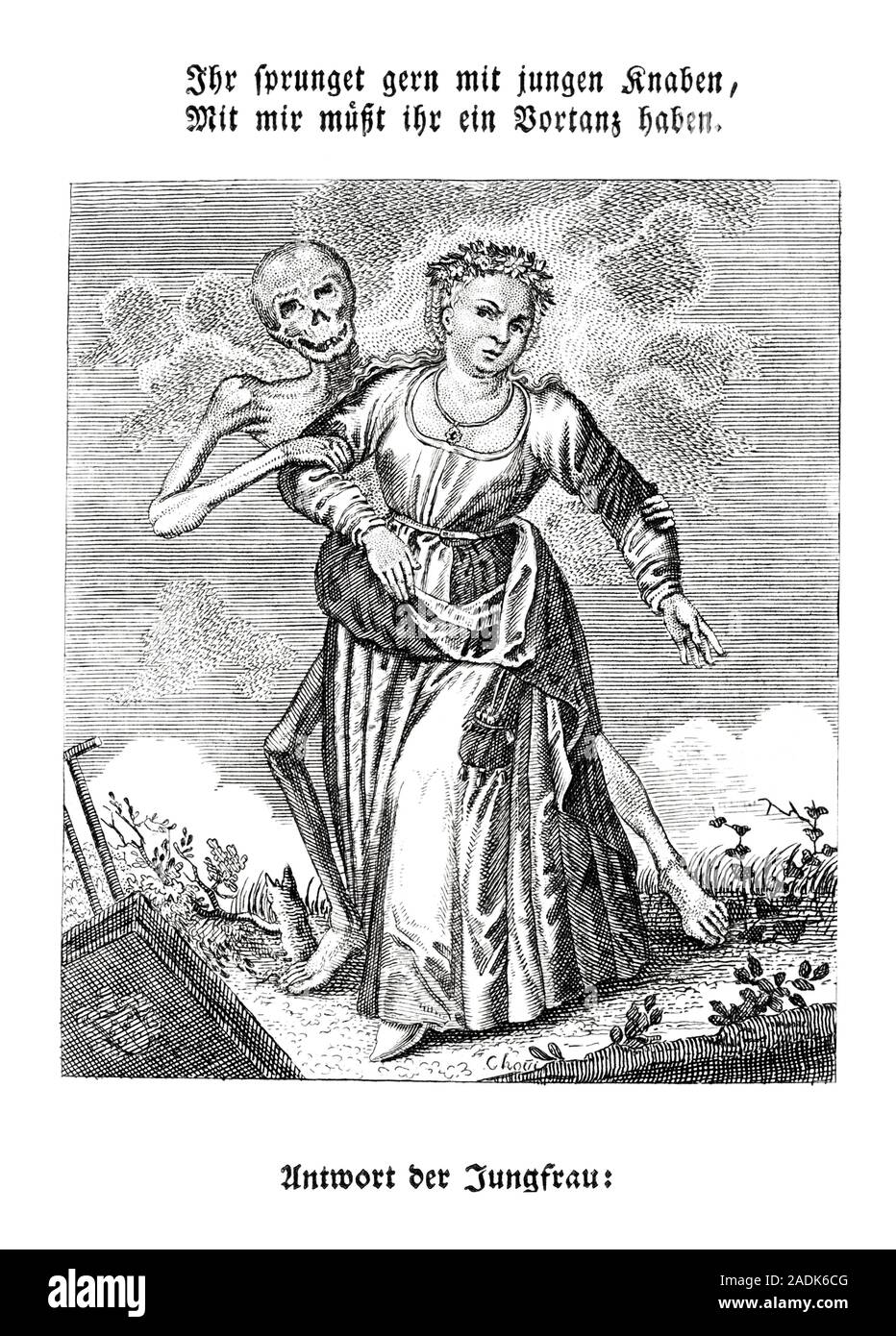 Death. Historical artwork of Death taking the life of a young woman ...