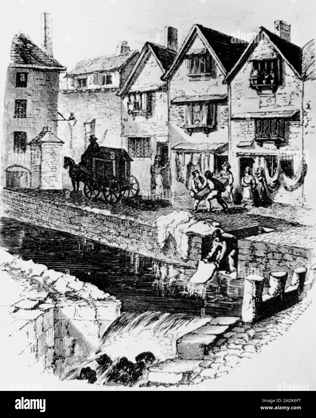 Cholera epidemic. Artwork of the spread of cholera in Exeter, England ...