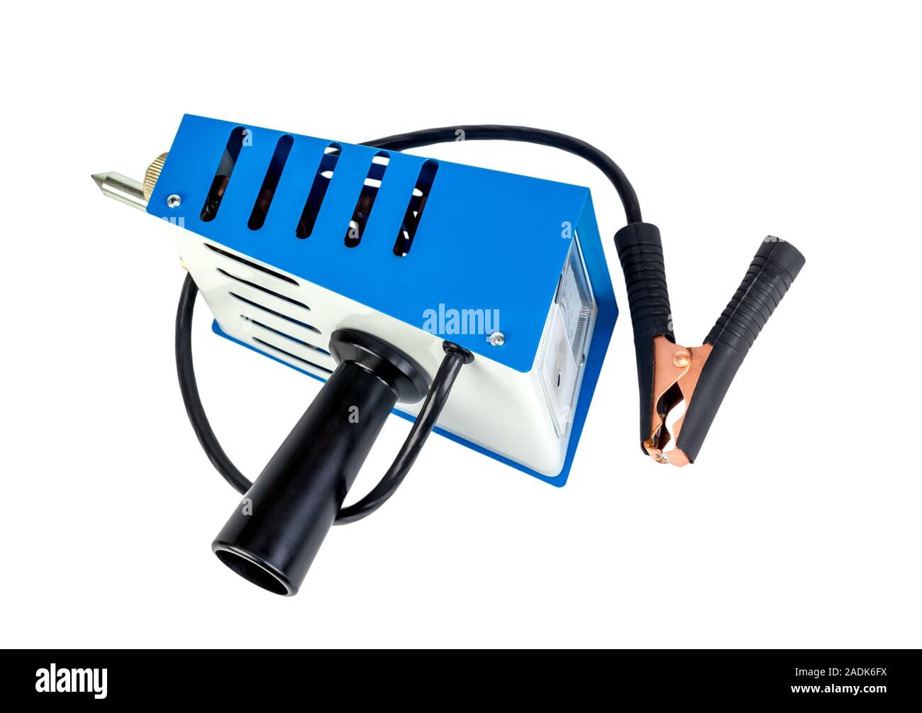 Analog car battery tester, power test load fork, isolated on a white ...