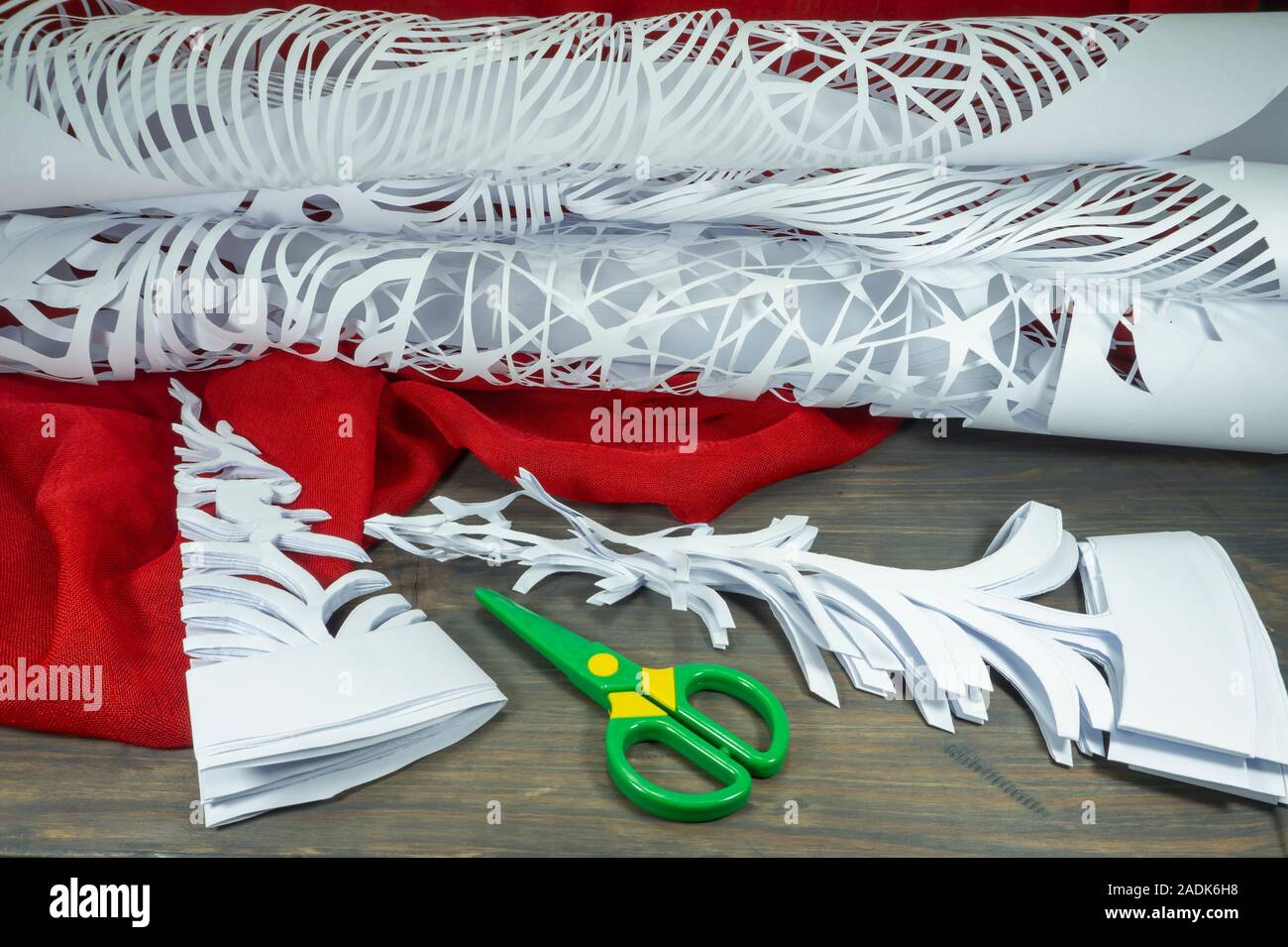 Christmas handicrafts and homemade decorations in a festive background ...