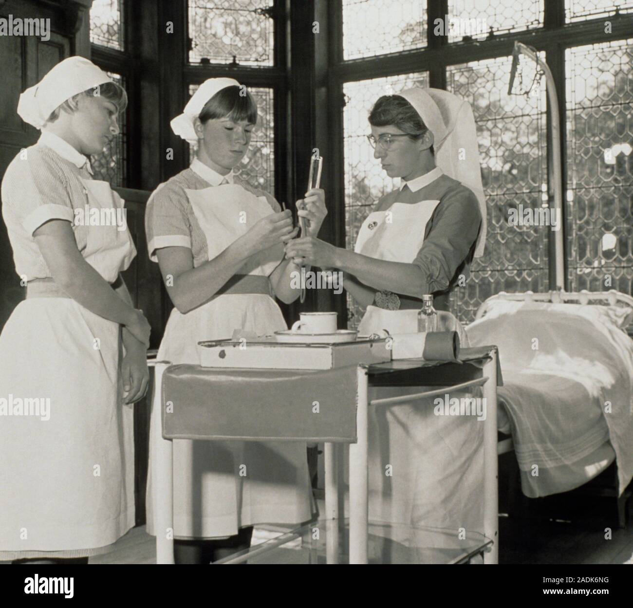 Training of nurses in practical, showing trainee nurses on routine ward ...