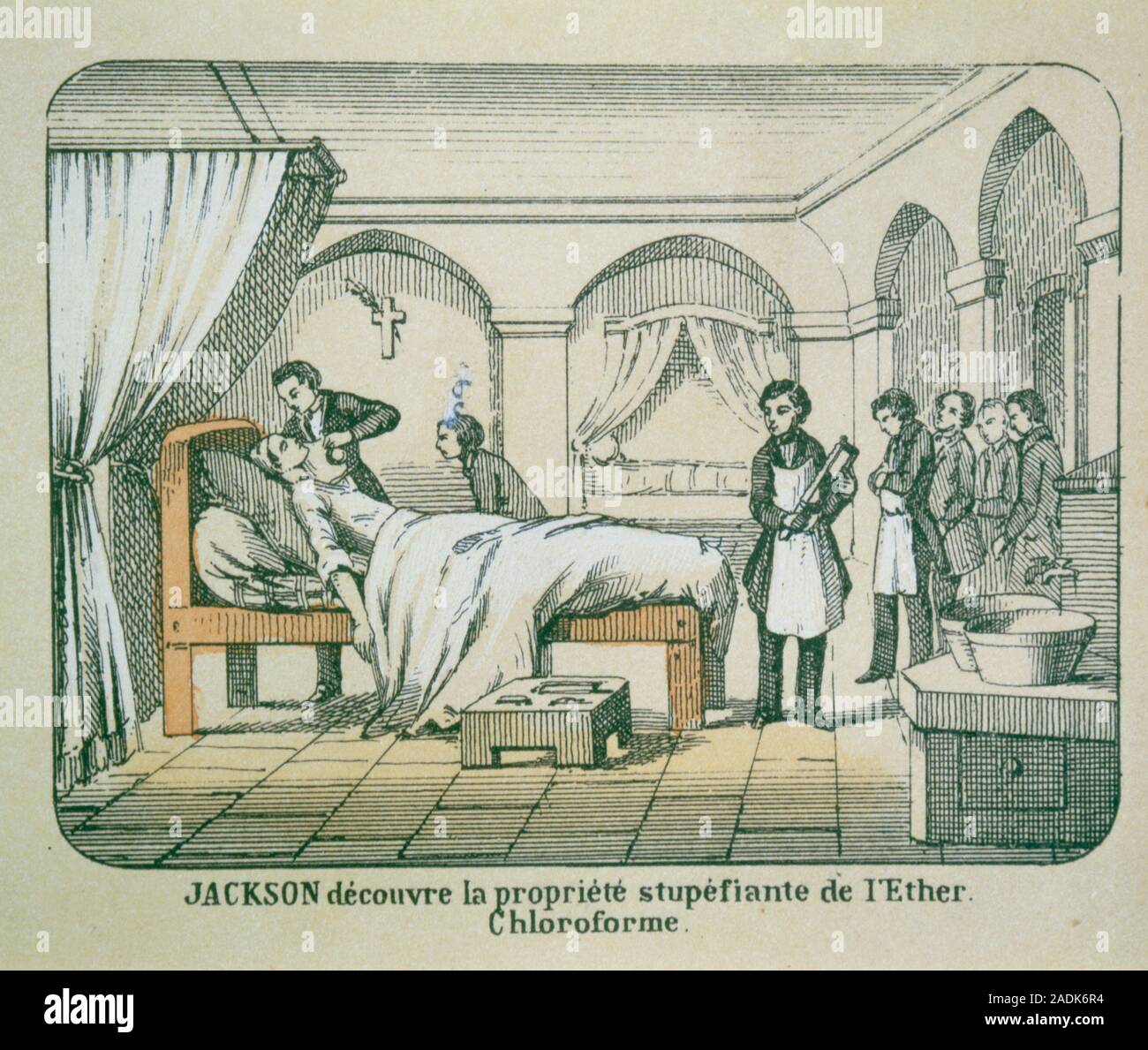 Illustration showing Jackson giving a patient ether as an anaesthetic ...