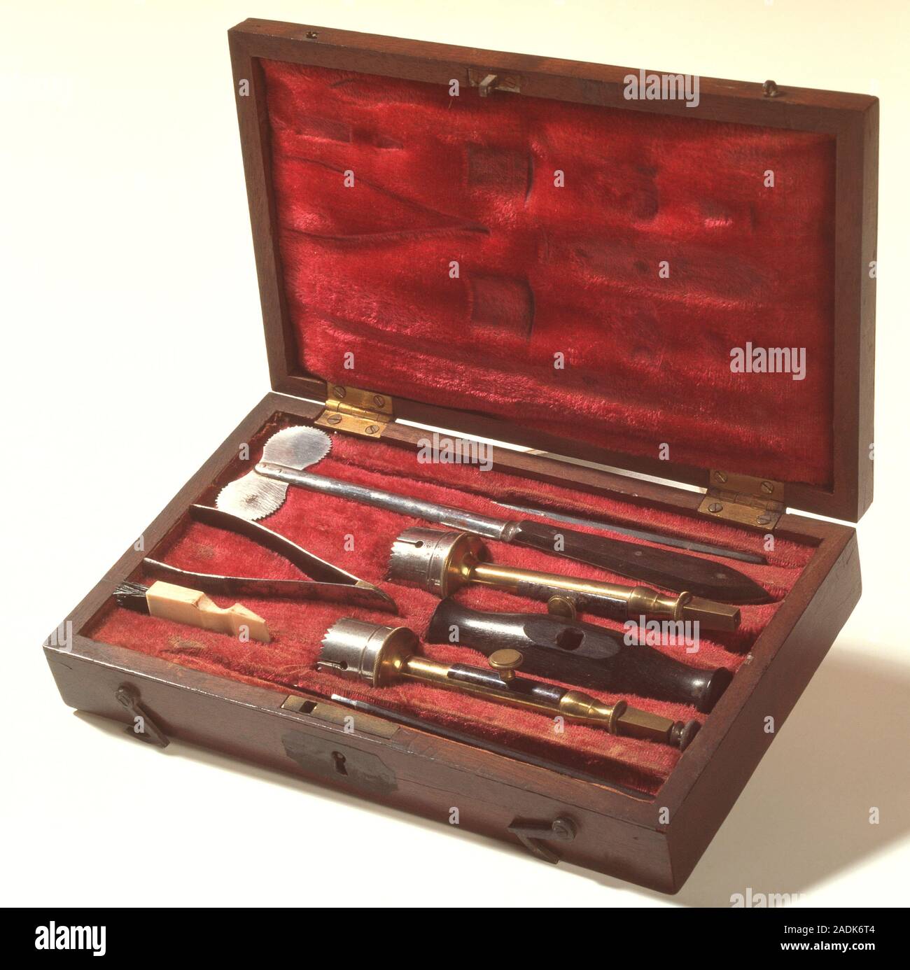 Trepanation kit from the nineteenth century. The trepans (with serrated ...