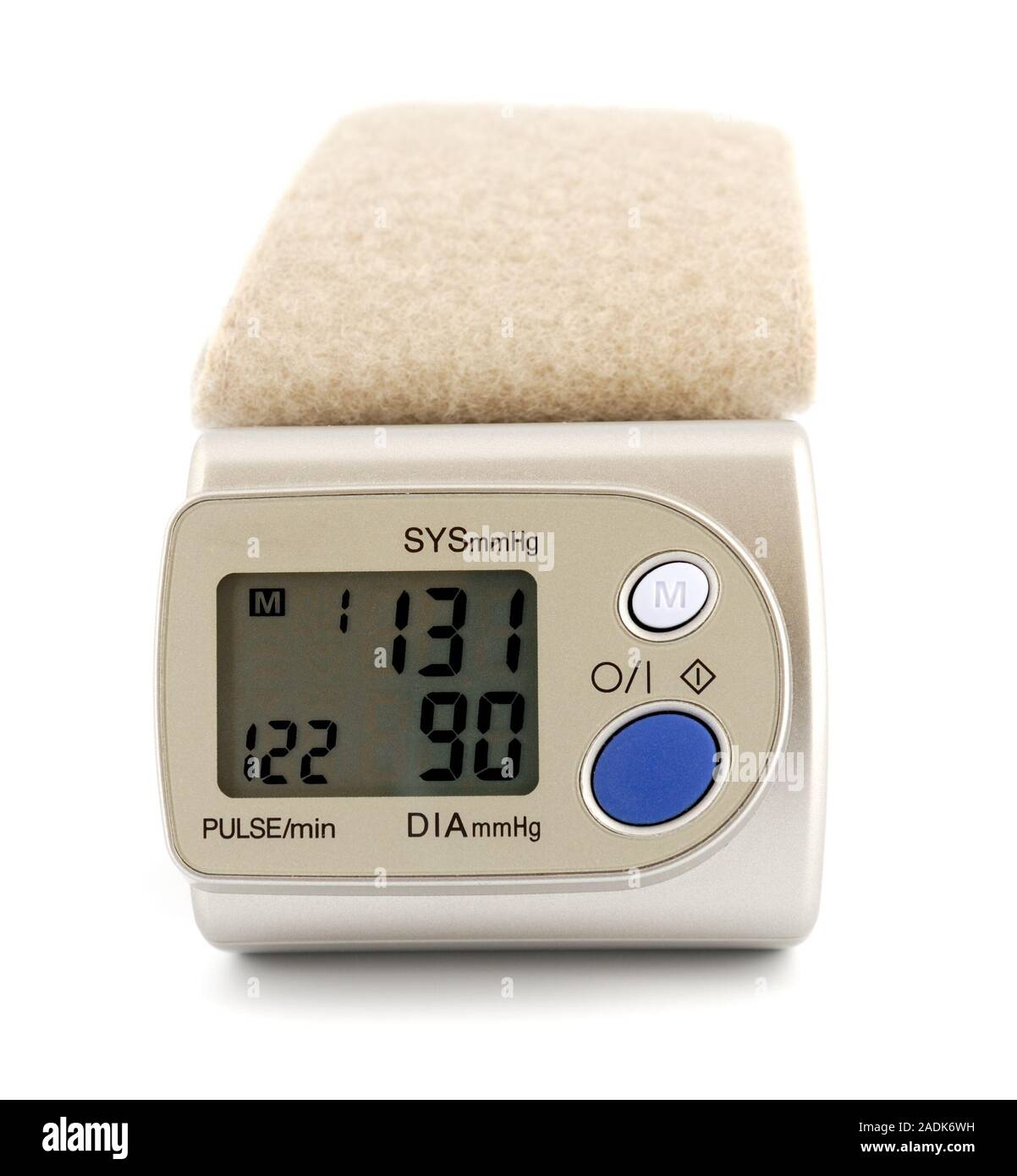Modern digital blood pressure measurement equipment on a white ...