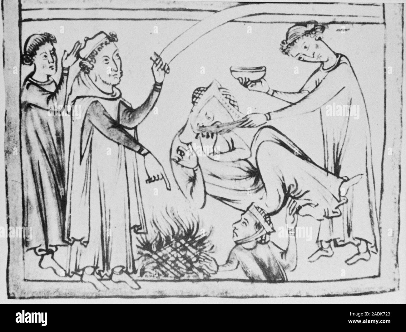 Medieval treatment for fainting. Historical artwork shows how to revive ...