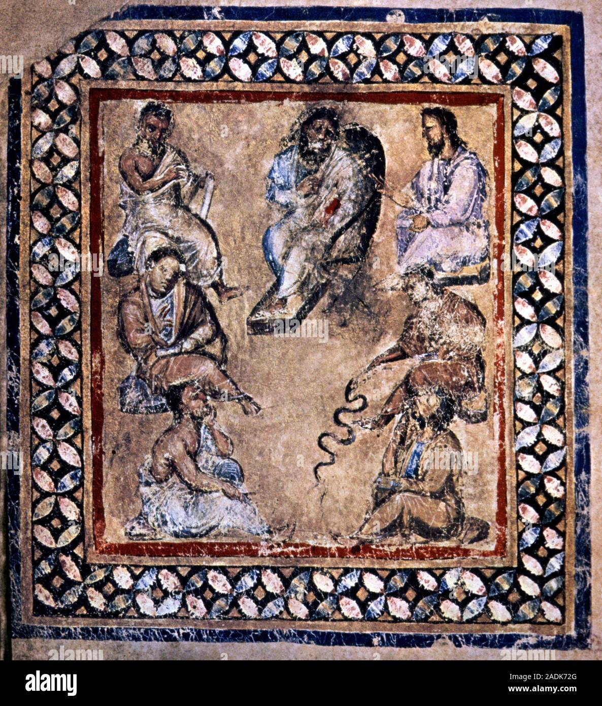 Physicians of Ancient Greece. Historical artwork of seven prestigious ...