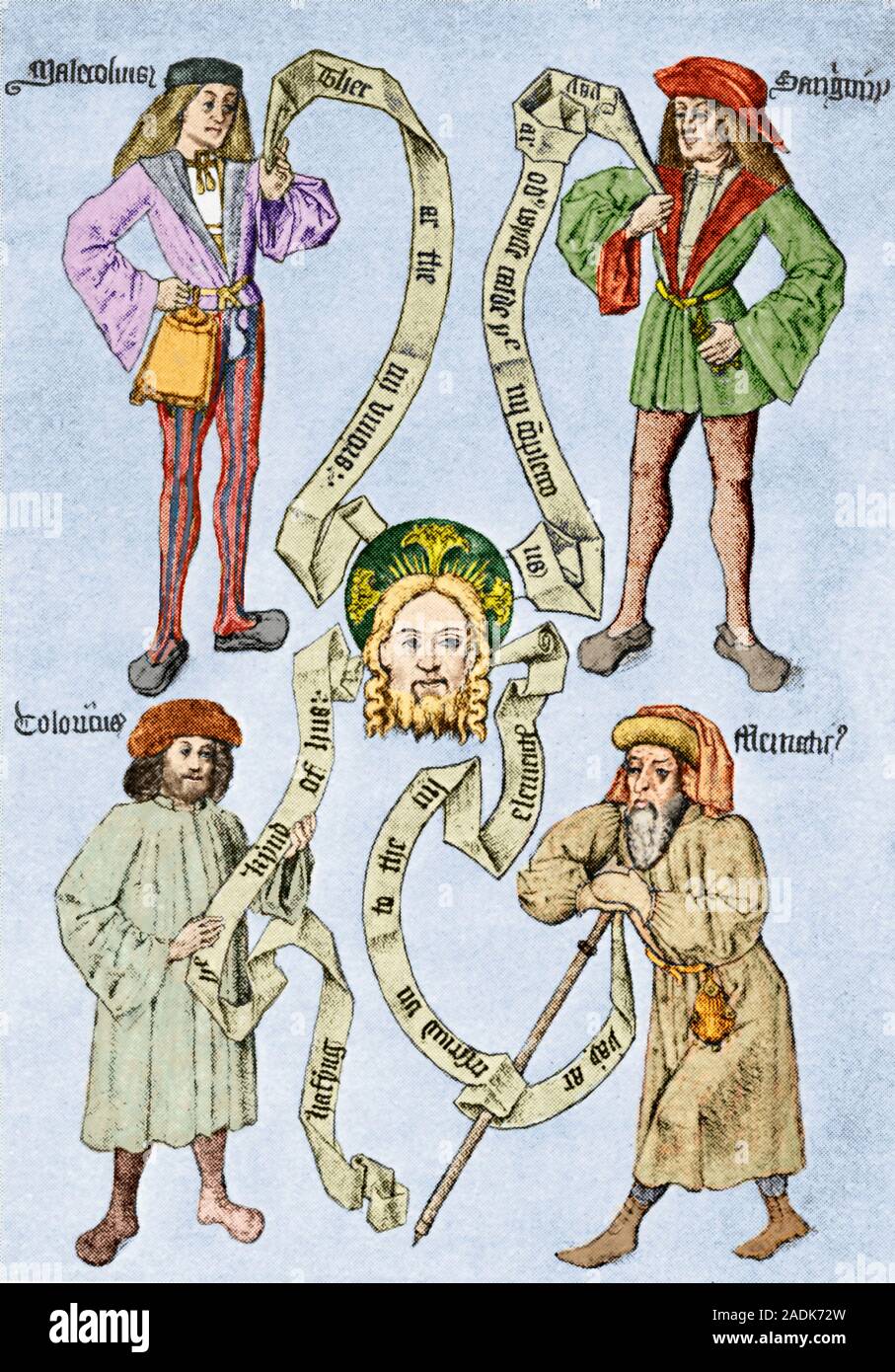The four humours, coloured historical artwork. Here, the head of Christ ...