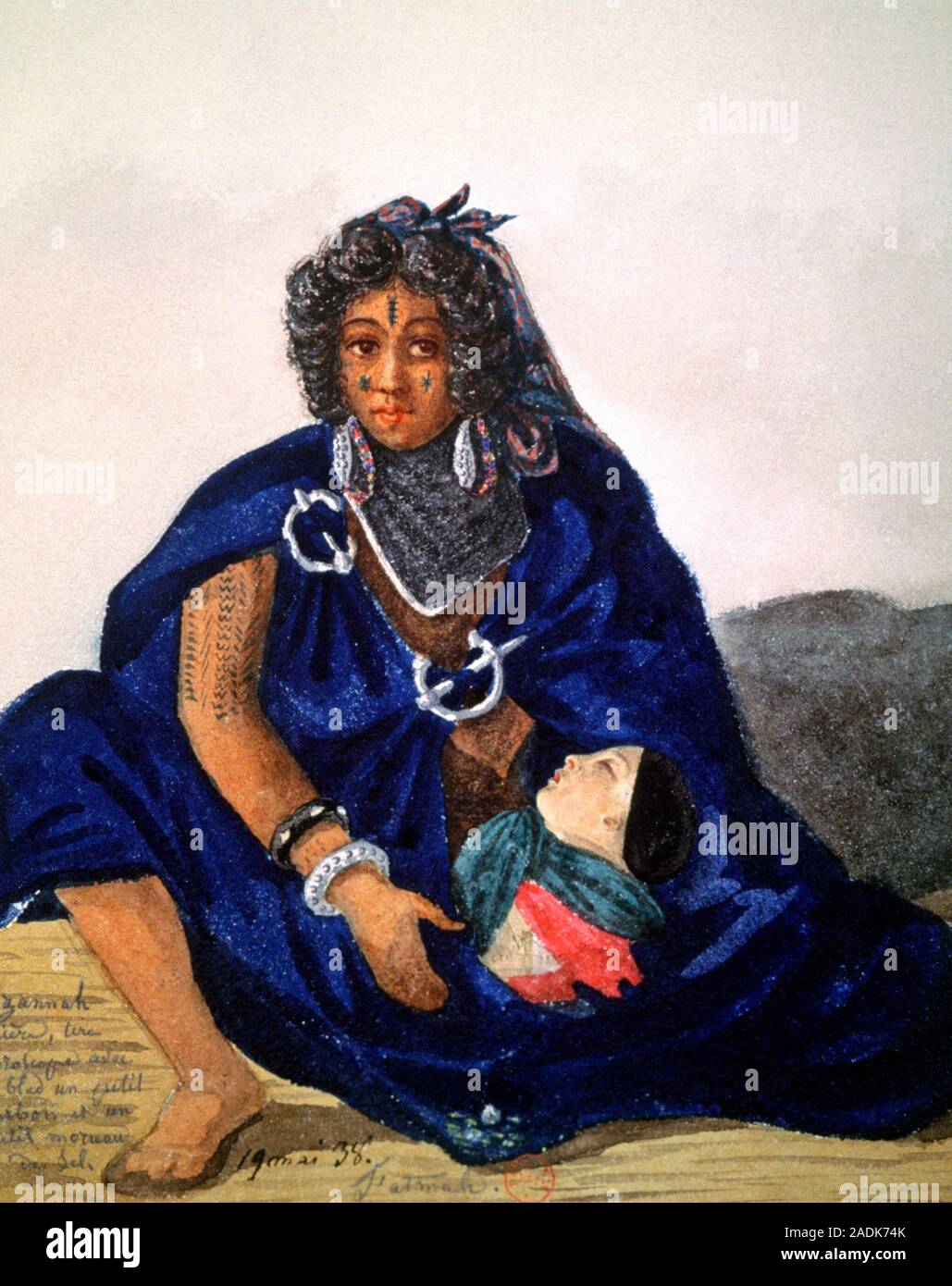Algerian tribal medicine. 19th century artwork of an Algerian village ...