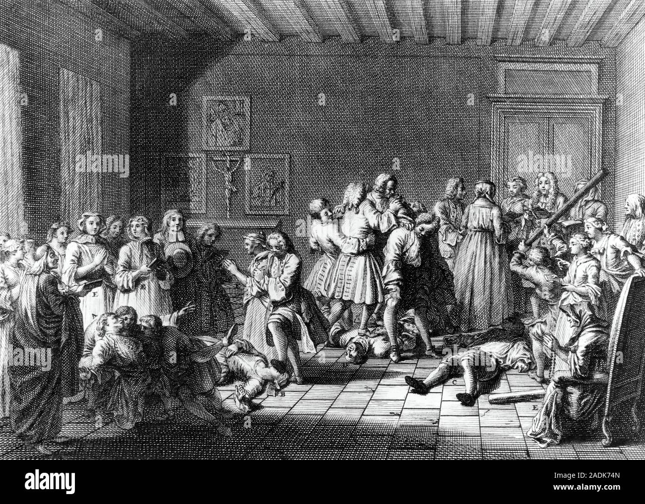 Interior scene showing the attempted healing of possessed people ...