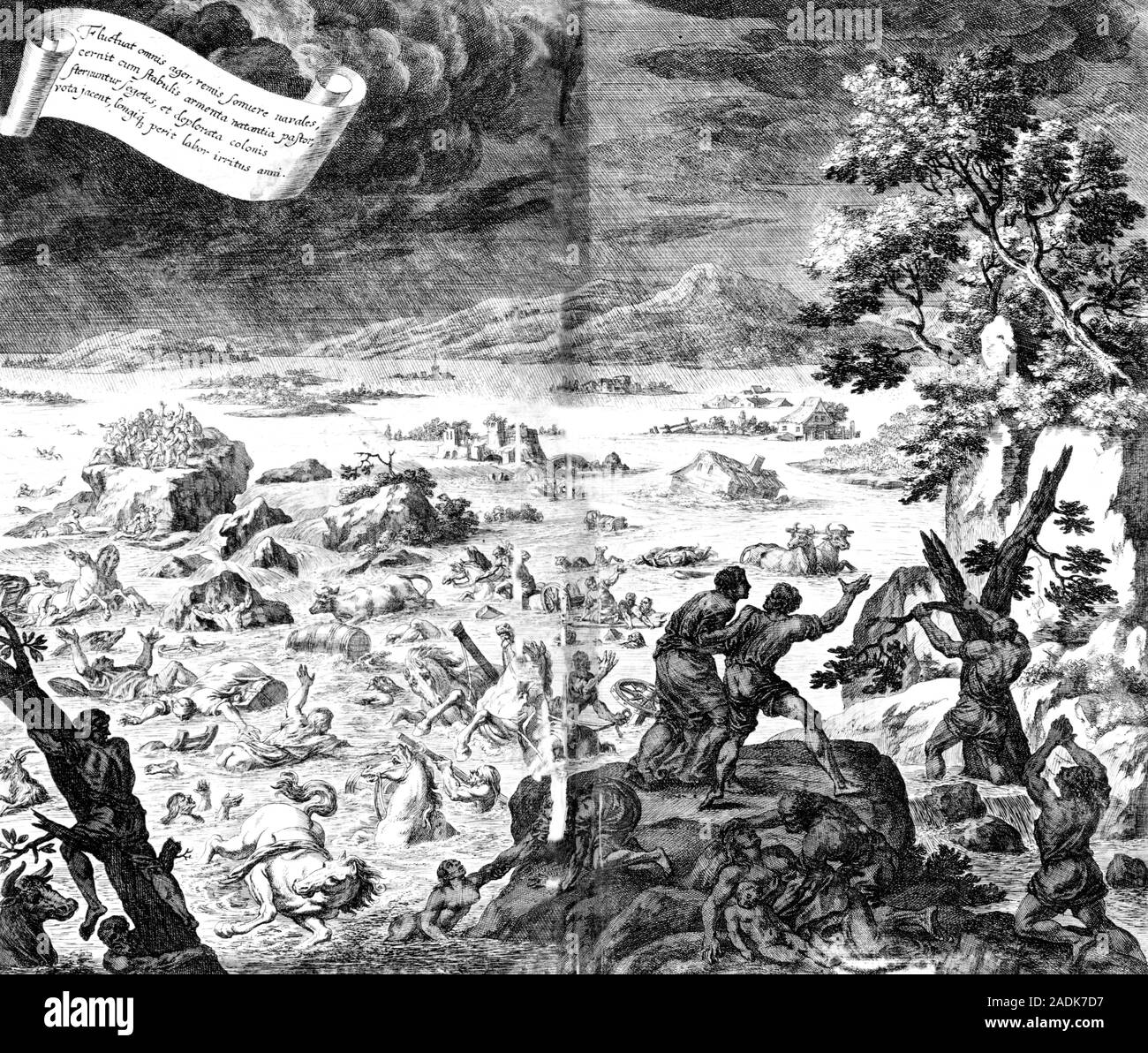 The Great Flood. Historical artwork of people drowning in a flooded ...