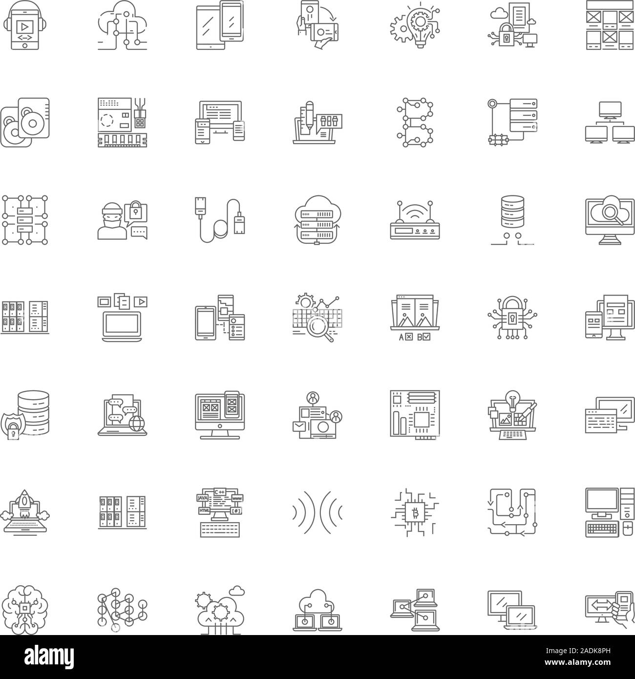 Digital work line icons, signs, symbols vector, linear illustration set ...