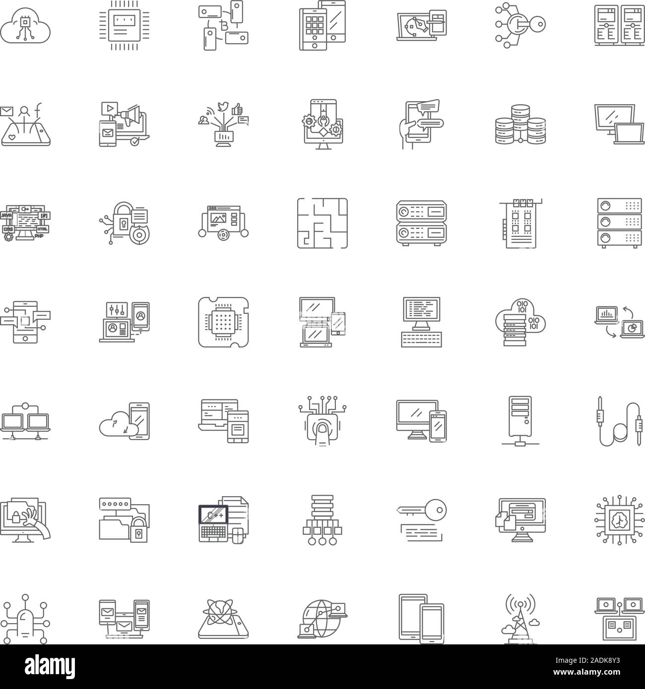 Digital line icons, signs, symbols vector, linear illustration set ...