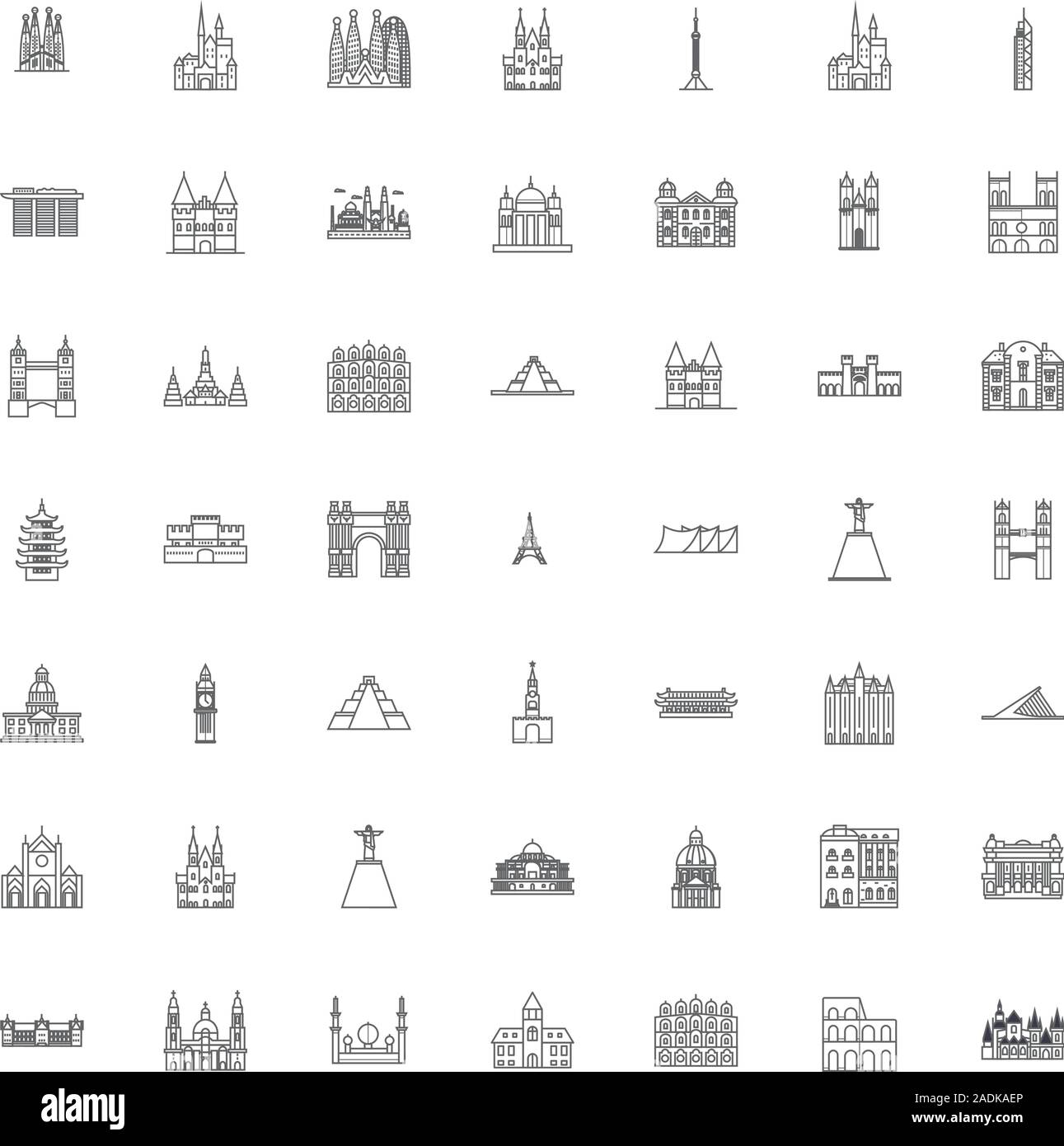 Famous landmarks line icons, signs, symbols vector, linear illustration ...